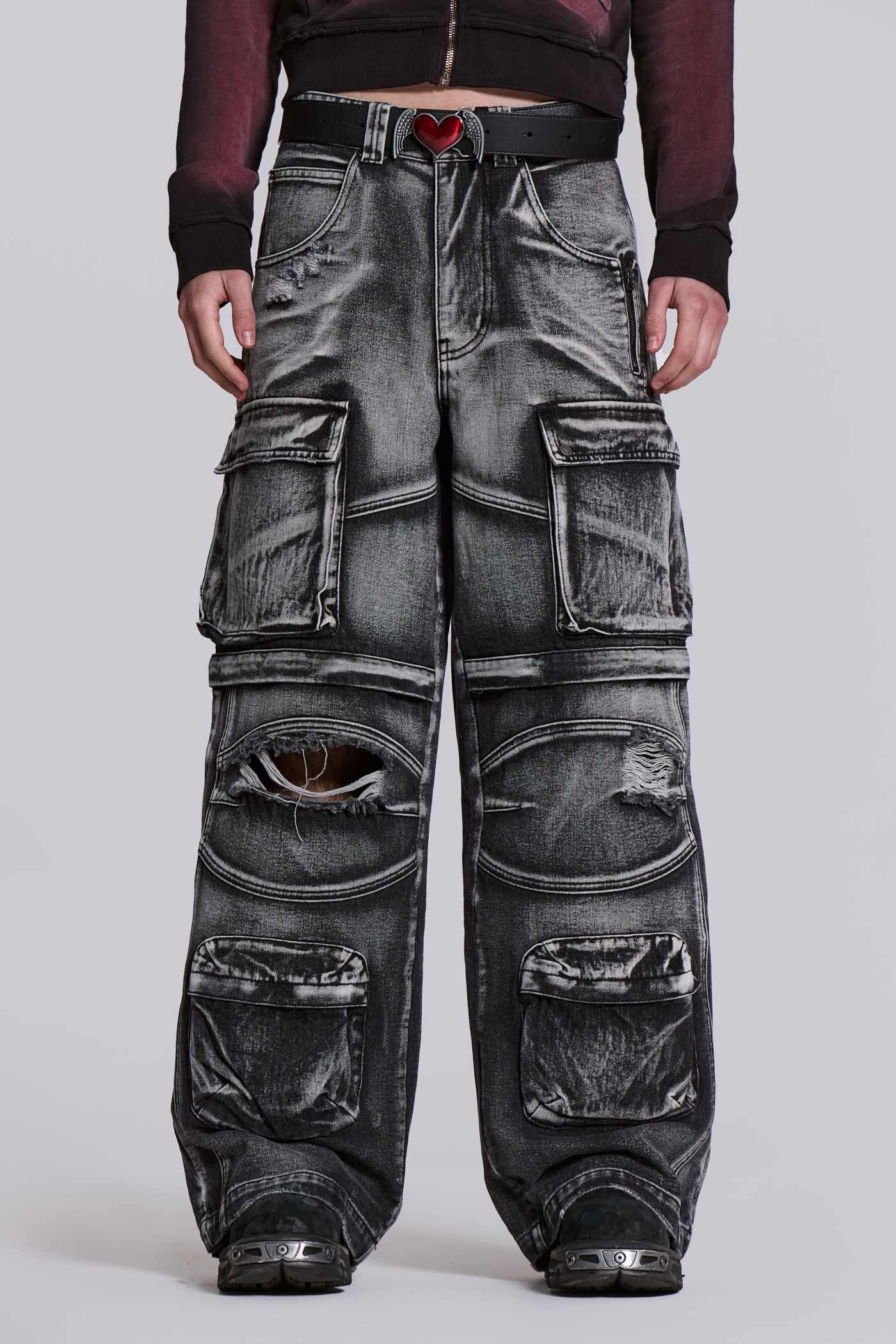 Shop Washed Black Apex Denim Cargos | Jaded London | Clothing