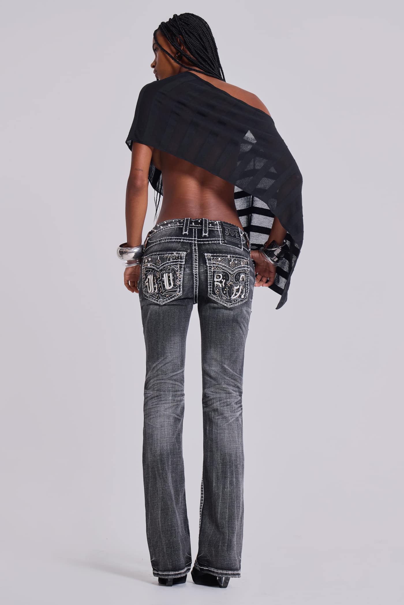 Shop Rock Revival Madison Bootcut Jeans in Washed Black | Jaded London ...