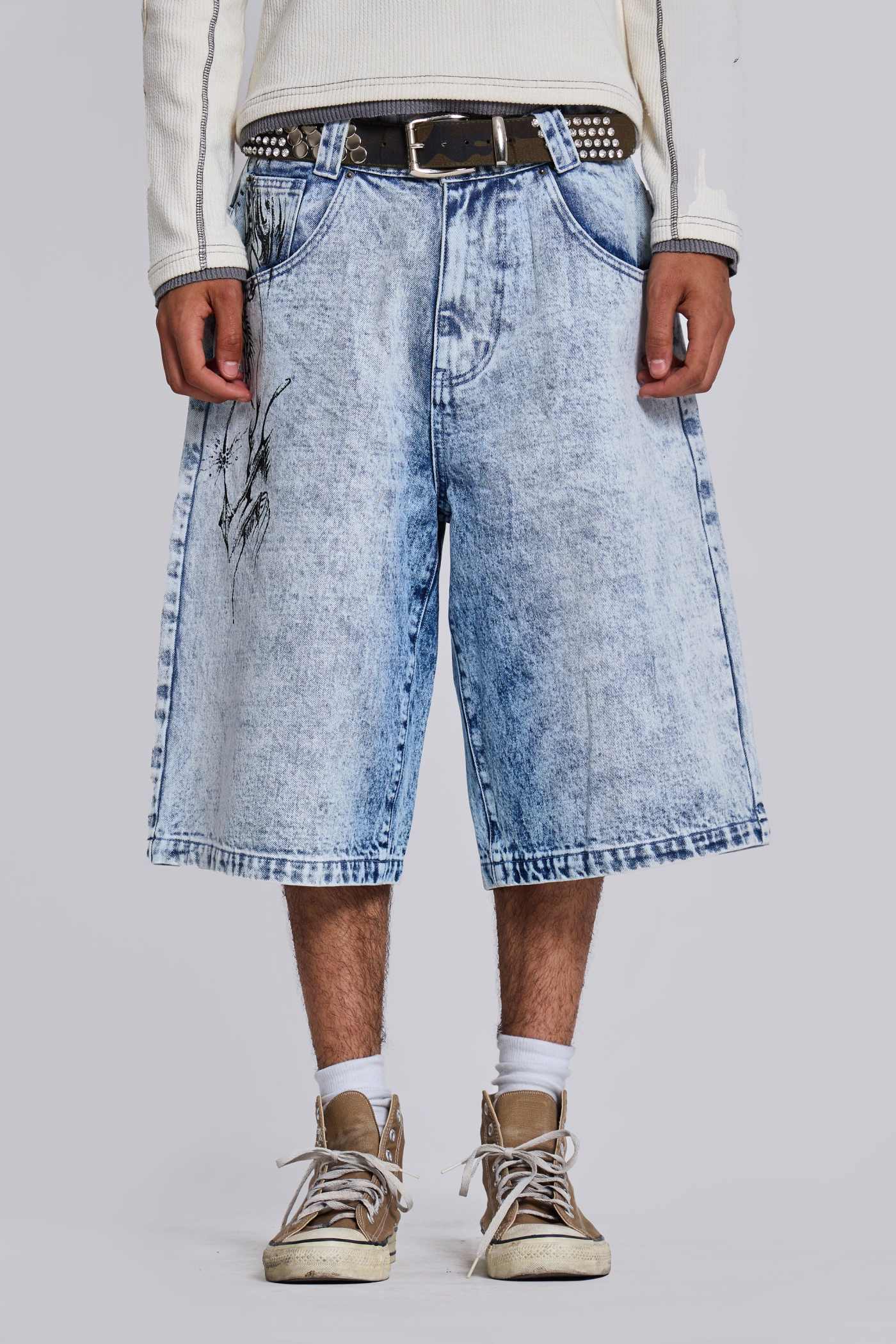 Blue Decal Jorts | Jaded London | Clothing