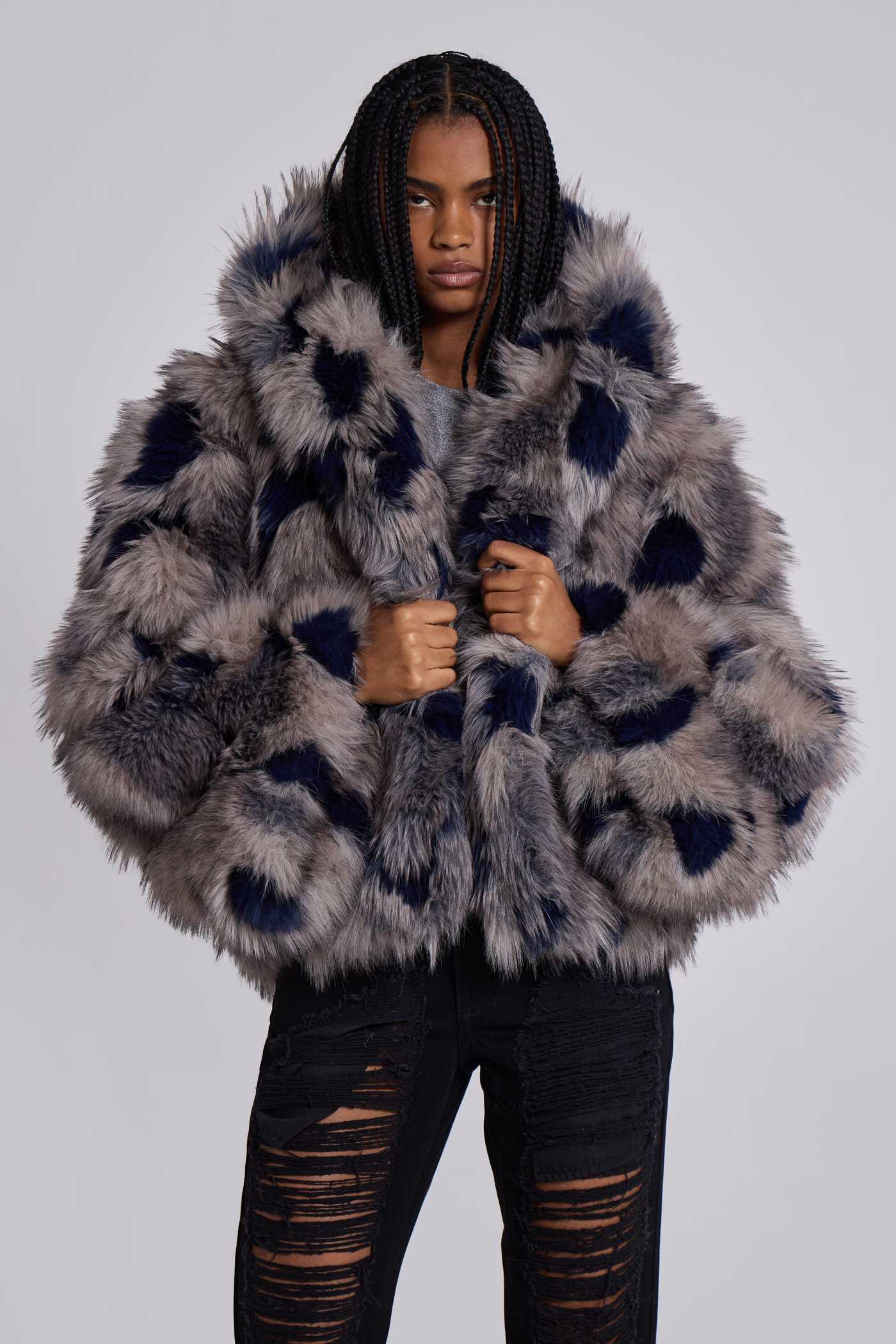 Mara Oversized Faux Fur Coat in Ashen | Jaded London | Clothing