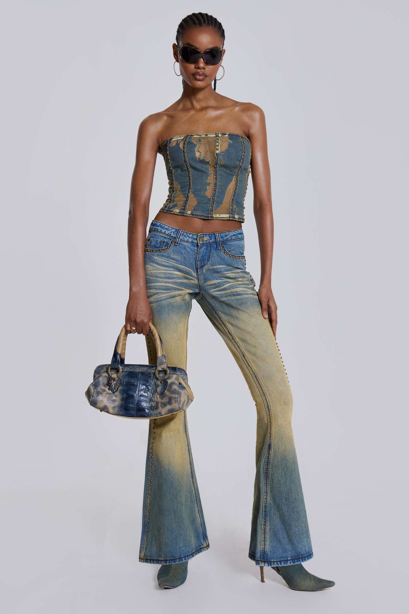 Shop Demure Studded Flared Jeans | Jaded London | Clothing