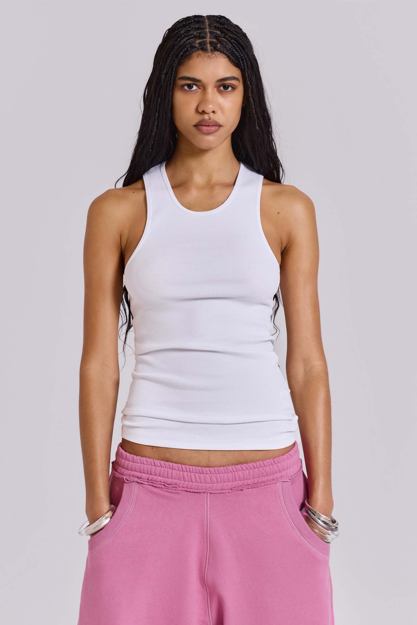 White Rib Longline Vest | Jaded London | Clothing