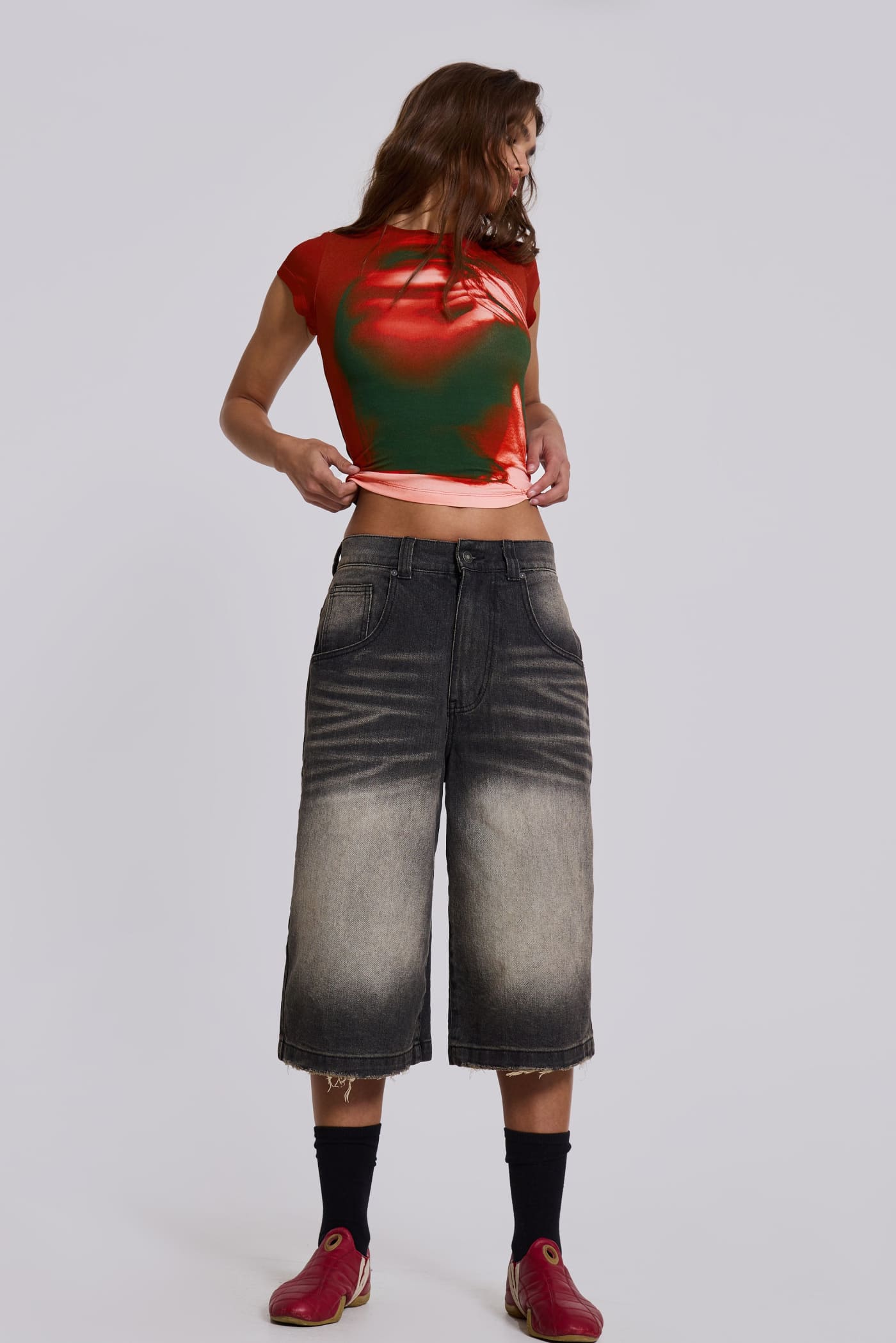 Shop Washed Black Colossus Jorts | Jaded London | Clothing