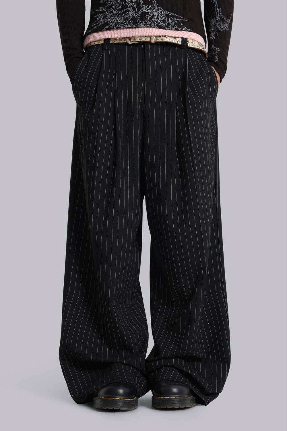 Shop Black Pinstripe Goliath Pants | Jaded London | Clothing