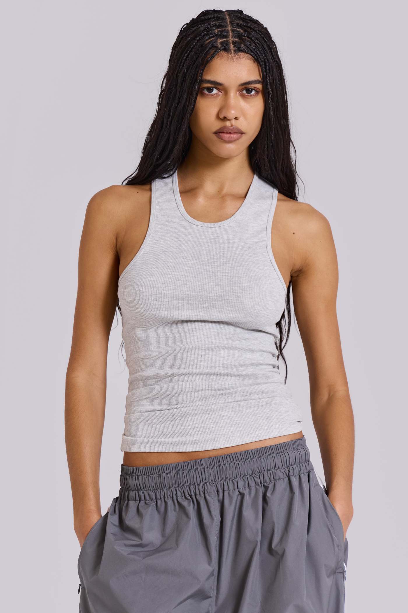 Grey Rib Longline Vest | Jaded London | Clothing
