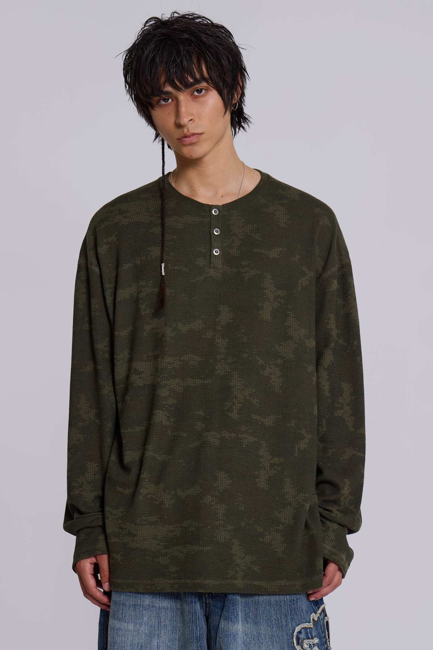 Digi Camo Waffle Henley Top | Jaded London | Clothing