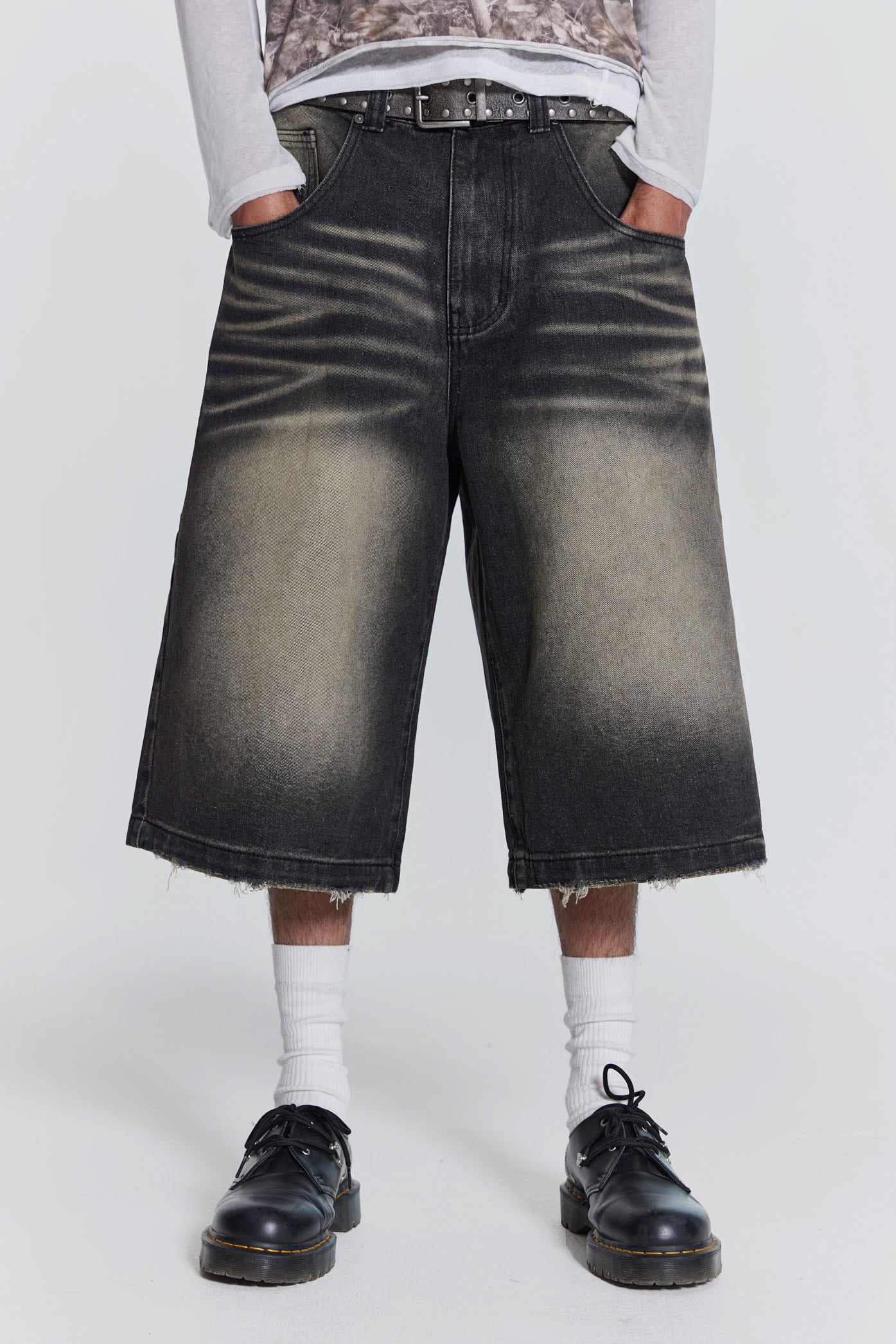 Shop Washed Black Colossus Jorts | Jaded London | Clothing