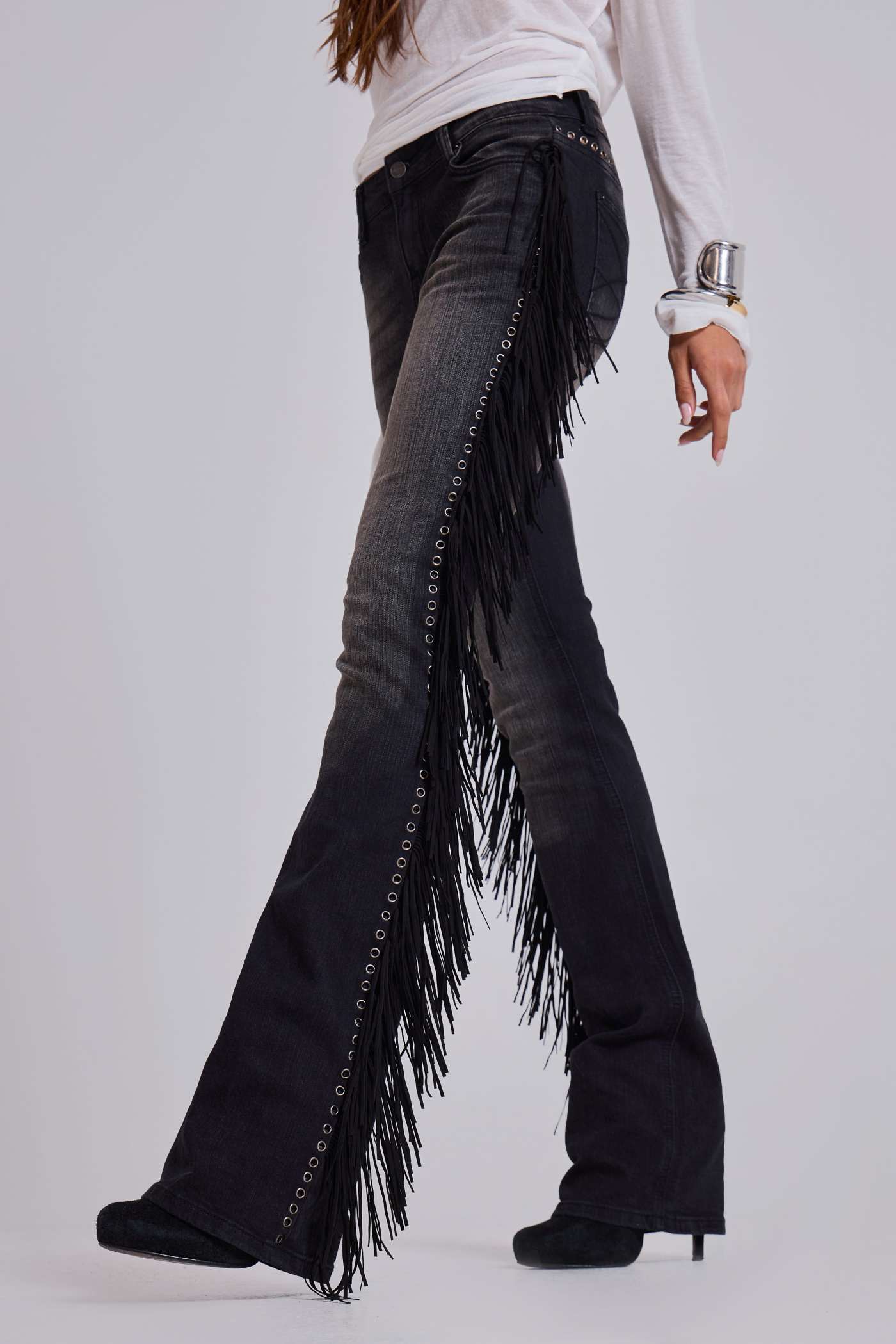 El Topo Fringe Bootcut Jeans in Black Wash | Jaded London