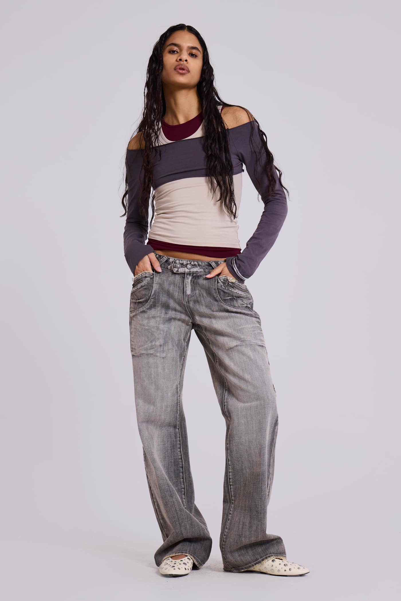 Hunter Loose Straight Leg Jeans in Grey Wash | Jaded London | Clothing