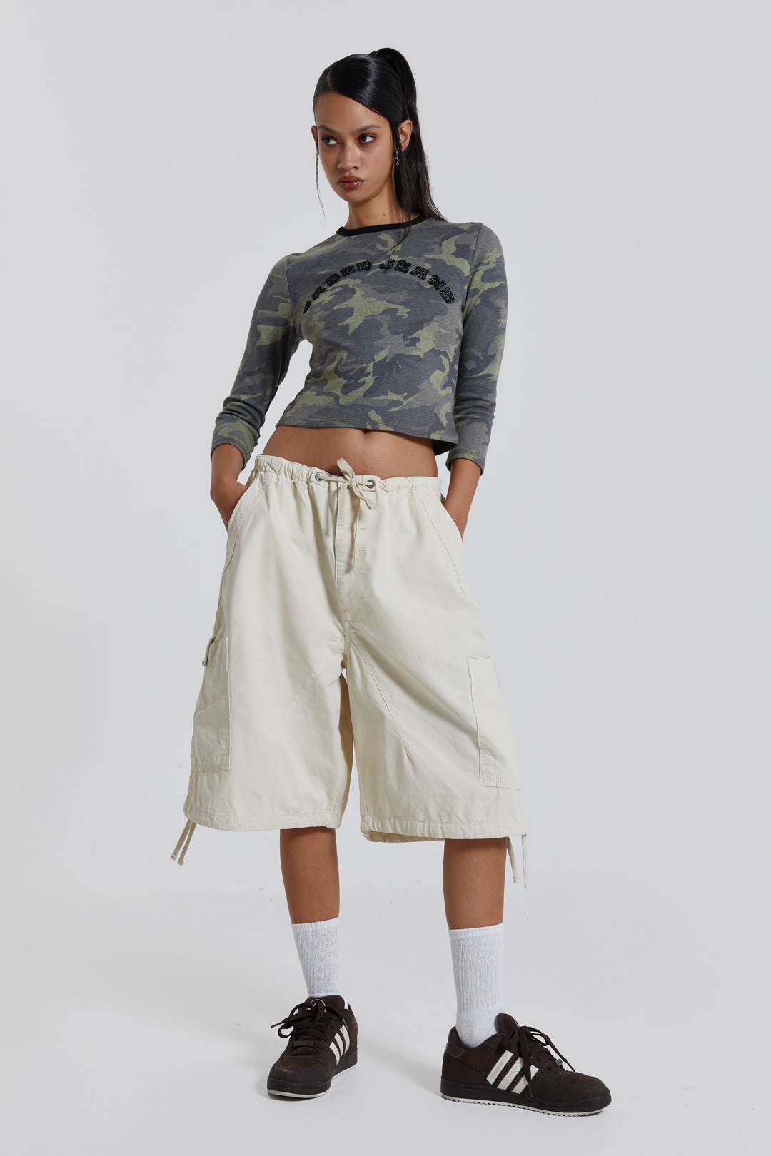 Shop Ecru Parachute Cargo Shorts | Jaded London | Clothing