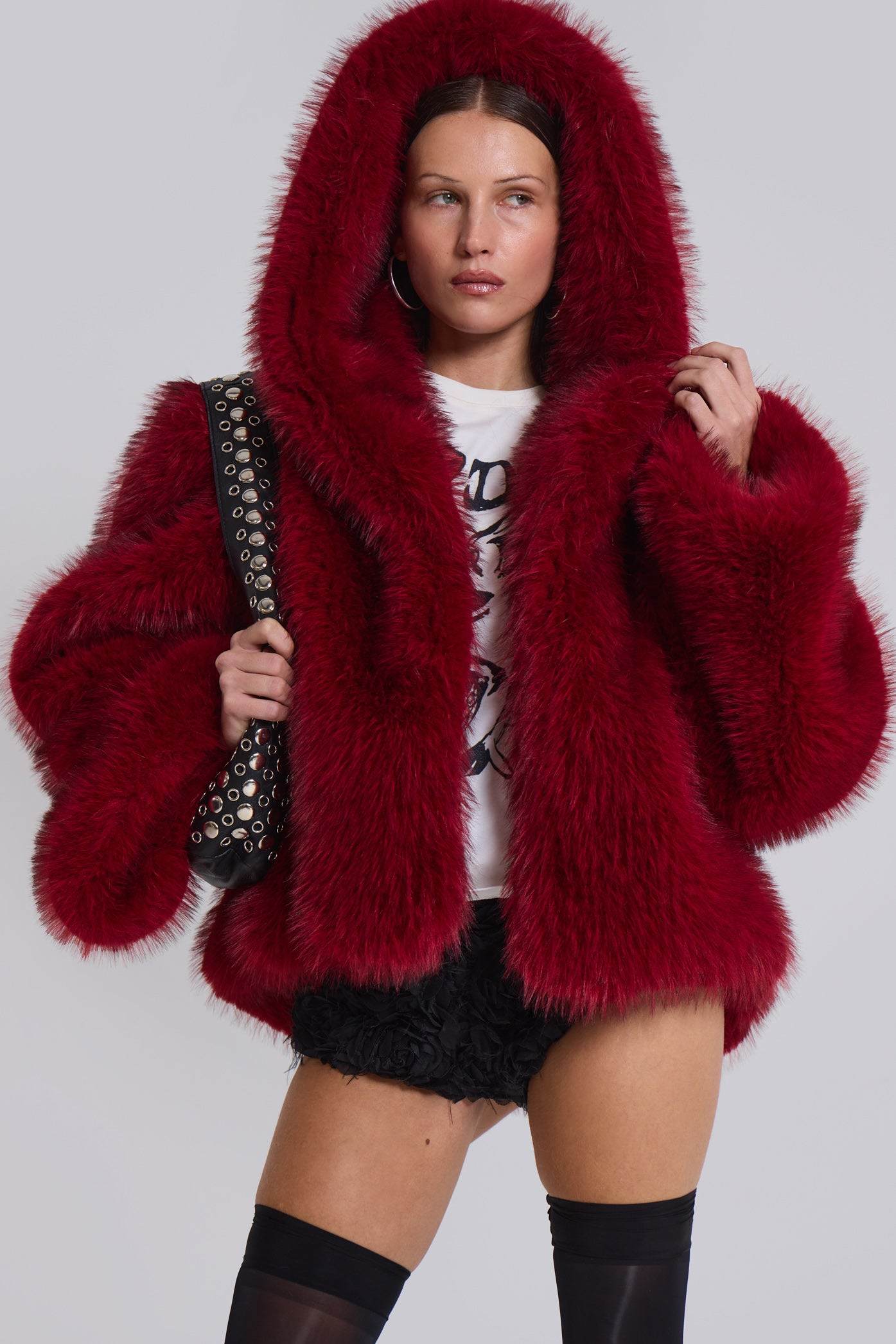Shop Mara Oversized Faux Fur Coat in Red | Jaded London | Clothing