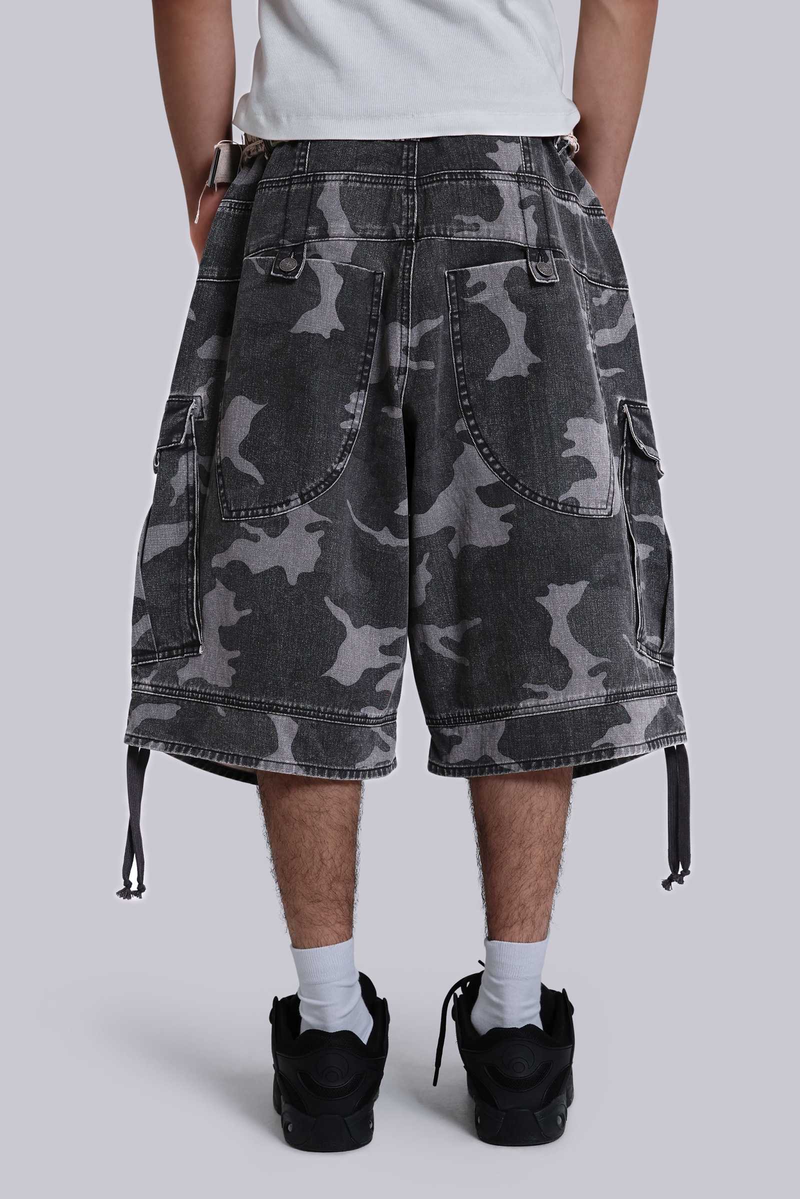 Shop Washed Black Cadet Camo Baggy Shorts | Jaded London | Clothing