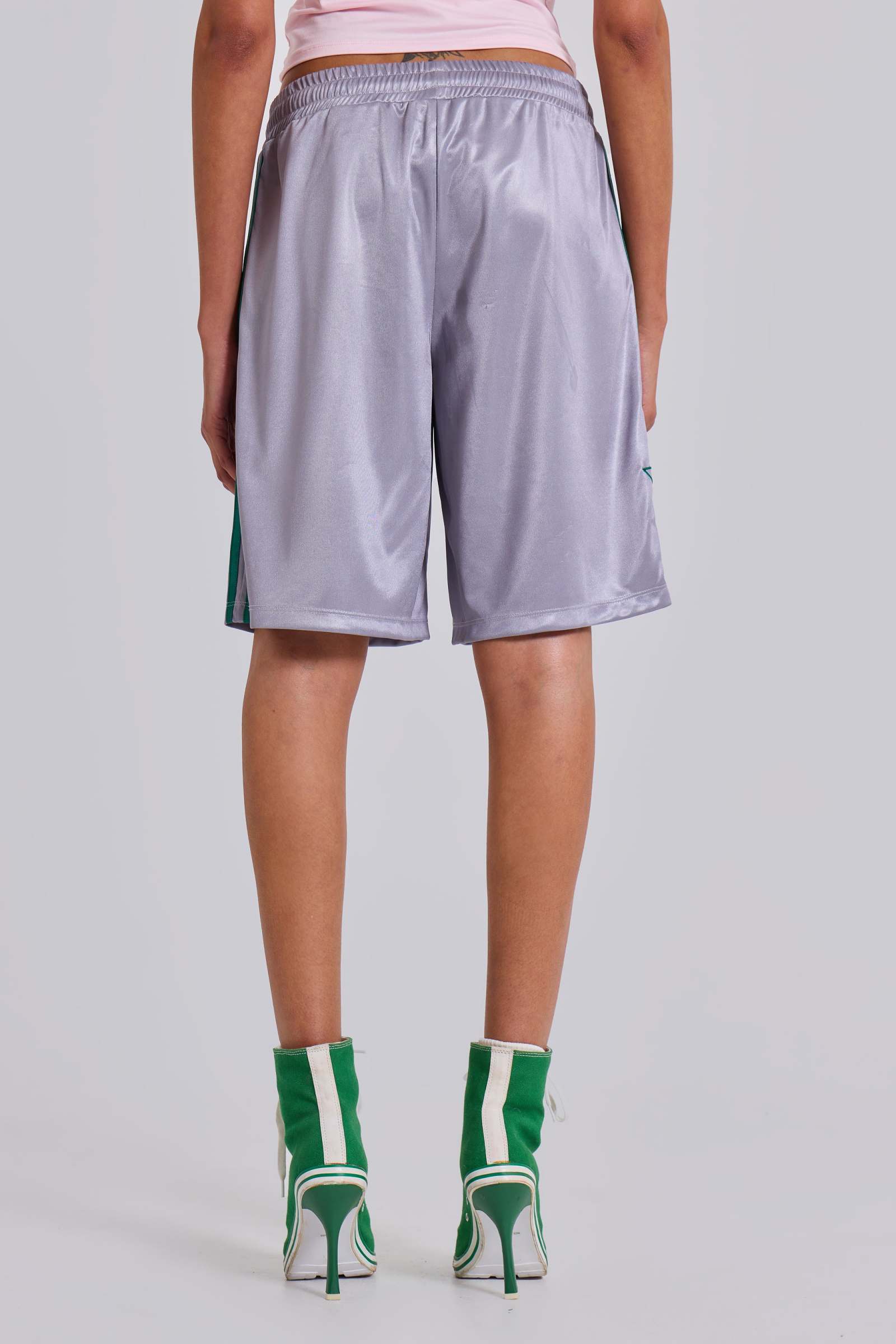 Silver Longline Football Shorts | Jaded London