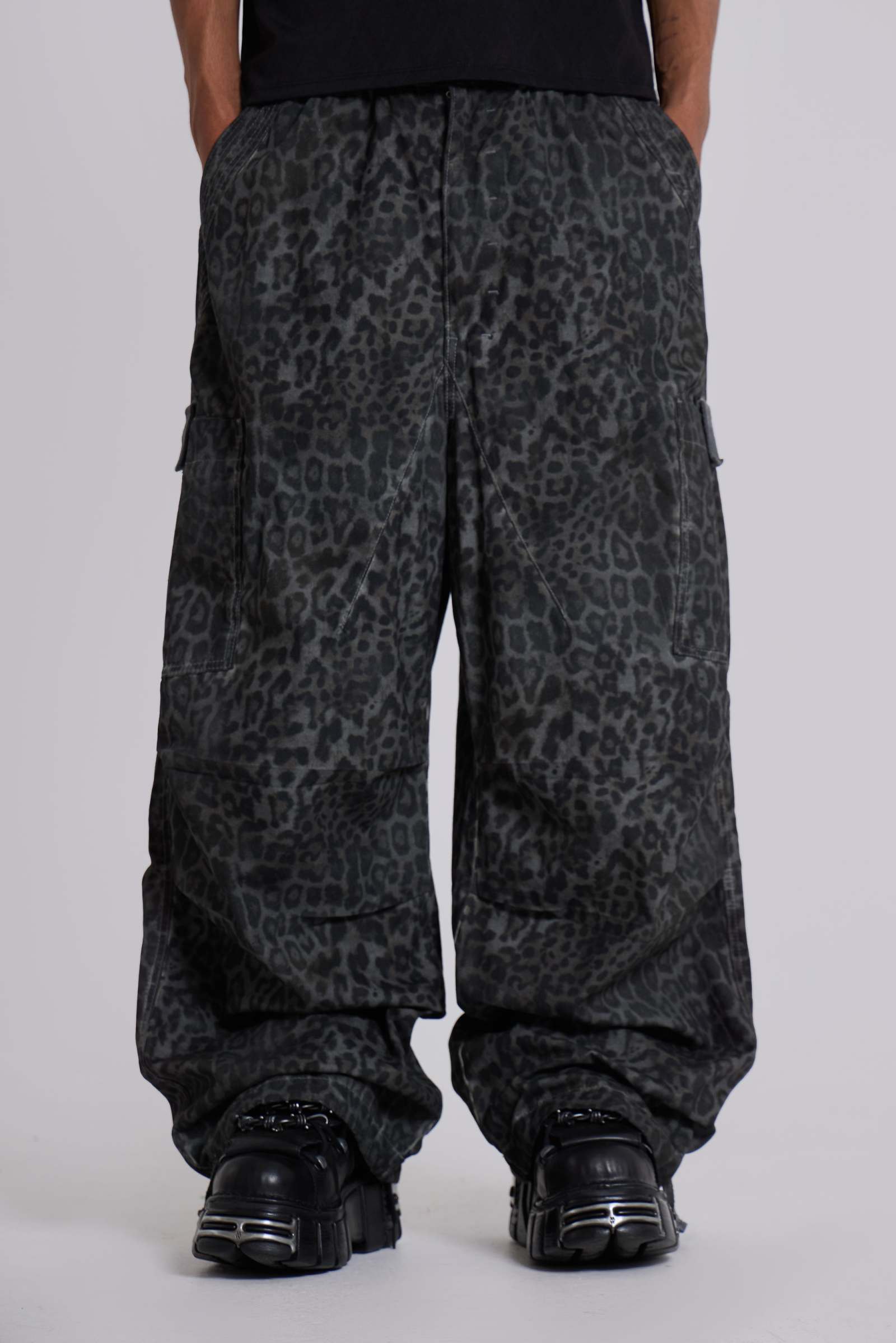 Charcoal Leopard Parachute Pants | Jaded London | Clothing