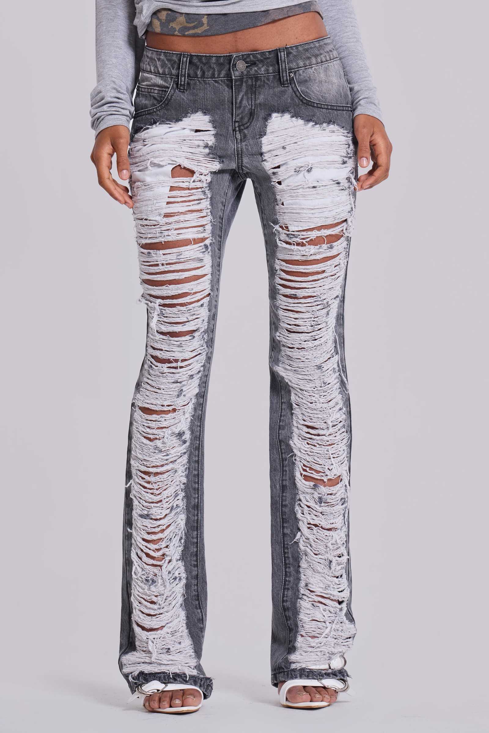 Zain Shredded Bootcut Jeans in Grey | Jaded London | Clothing