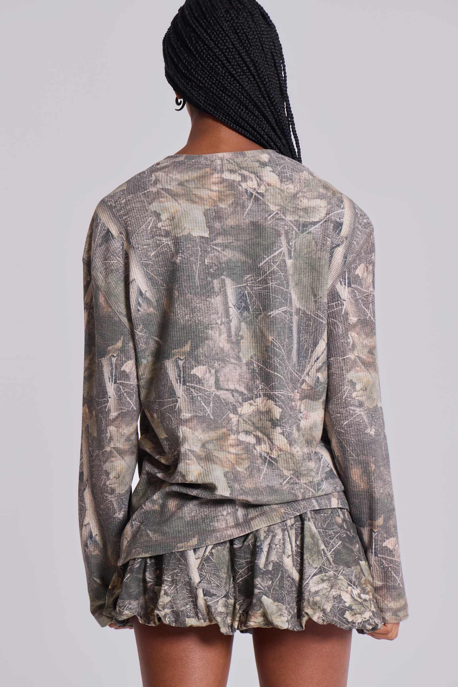 Woodland Camo Waffle Long Sleeve Top | Jaded London | Clothing