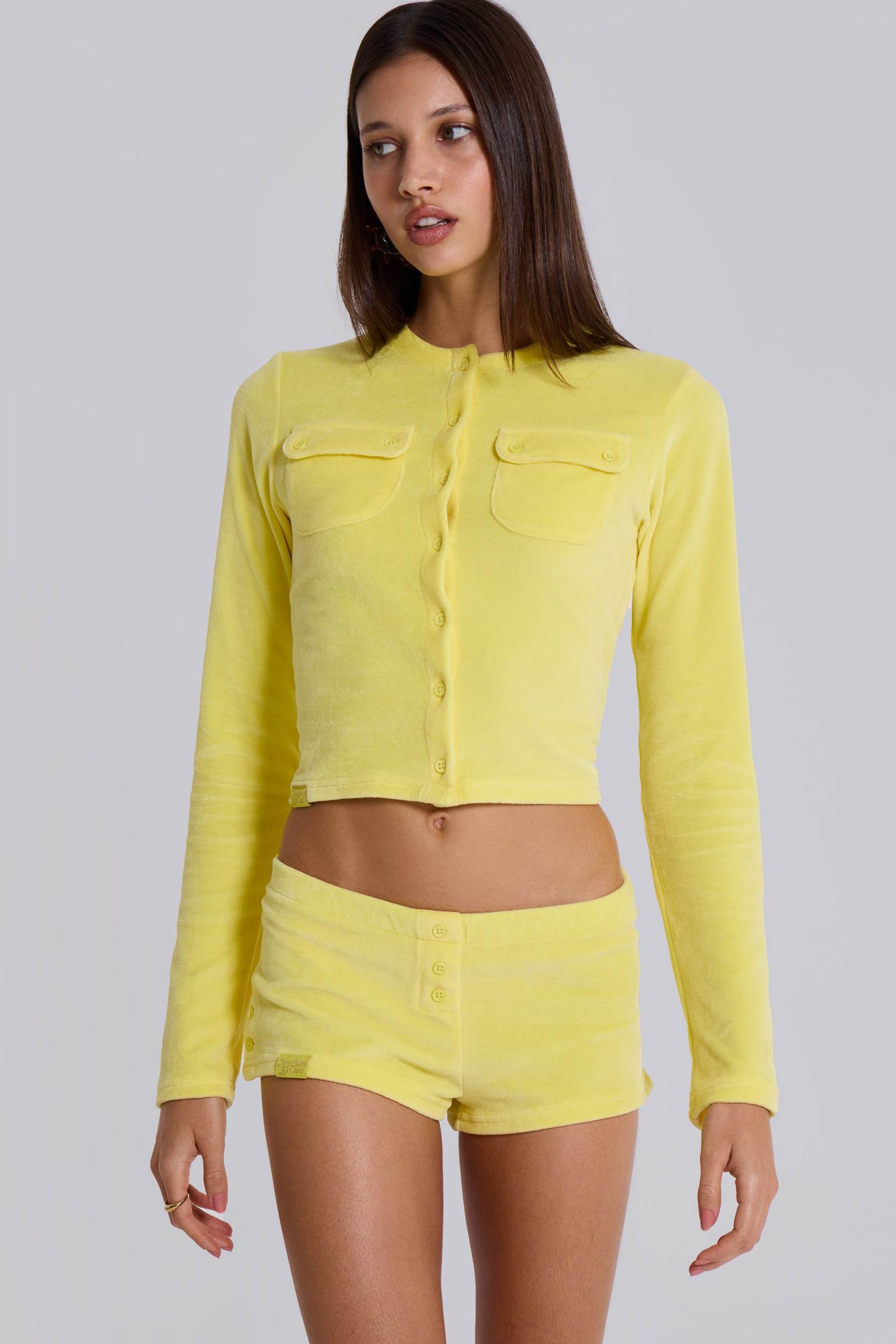 Shop Lemon Velour Mini Shorts | Jaded London | Clothing