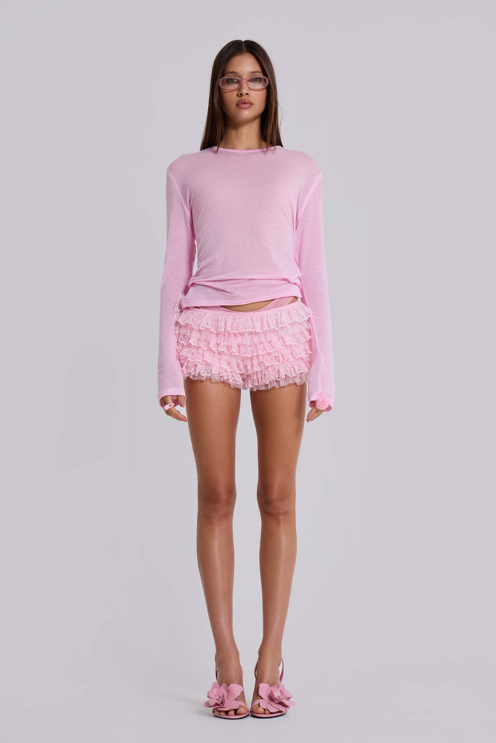 Shop Pink Rhea Lace Bloomer Shorts | Jaded London | Clothing