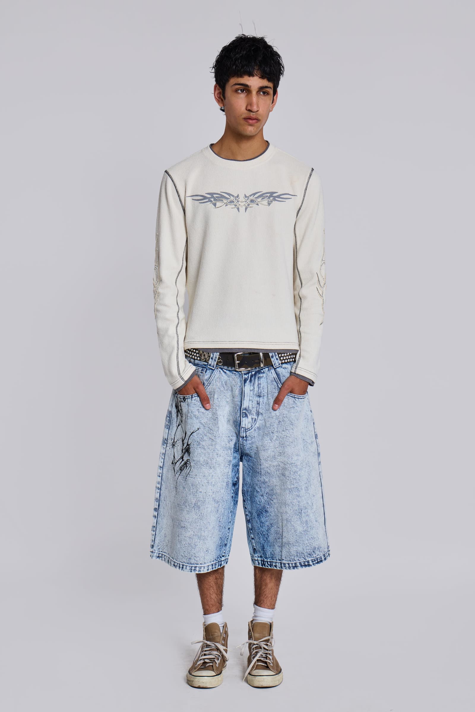 Blue Decal Jorts | Jaded London | Clothing