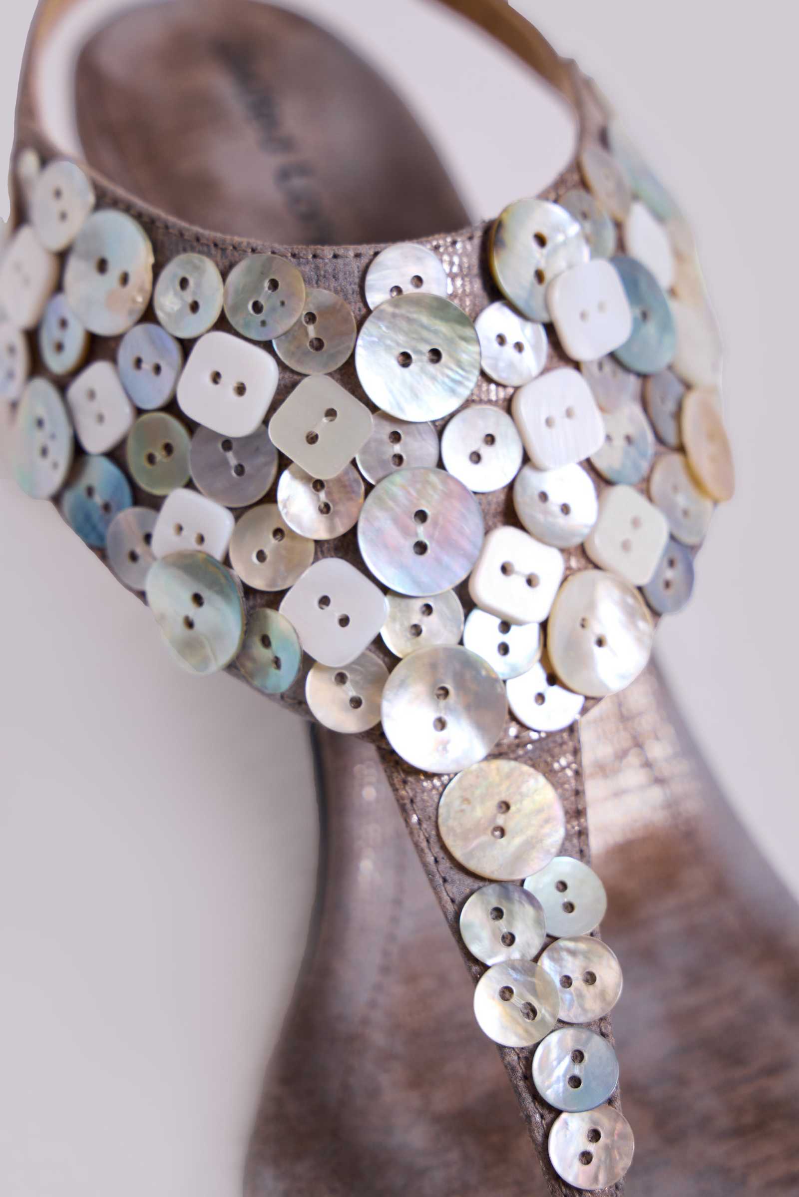 Azaela Metallic Button Heeled Sandals