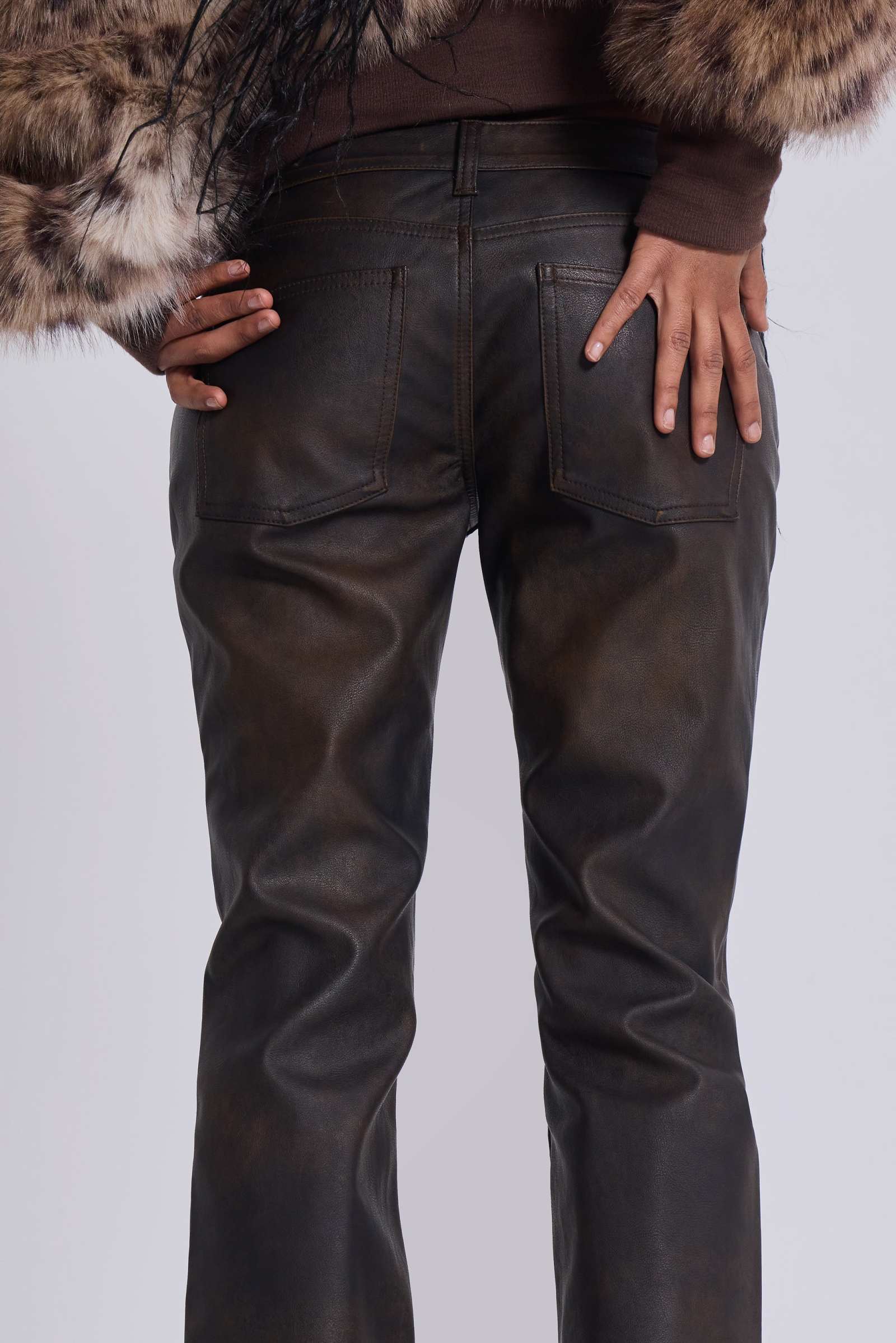 Brown Cooper PU Bootcut Jeans | Jaded London | Clothing
