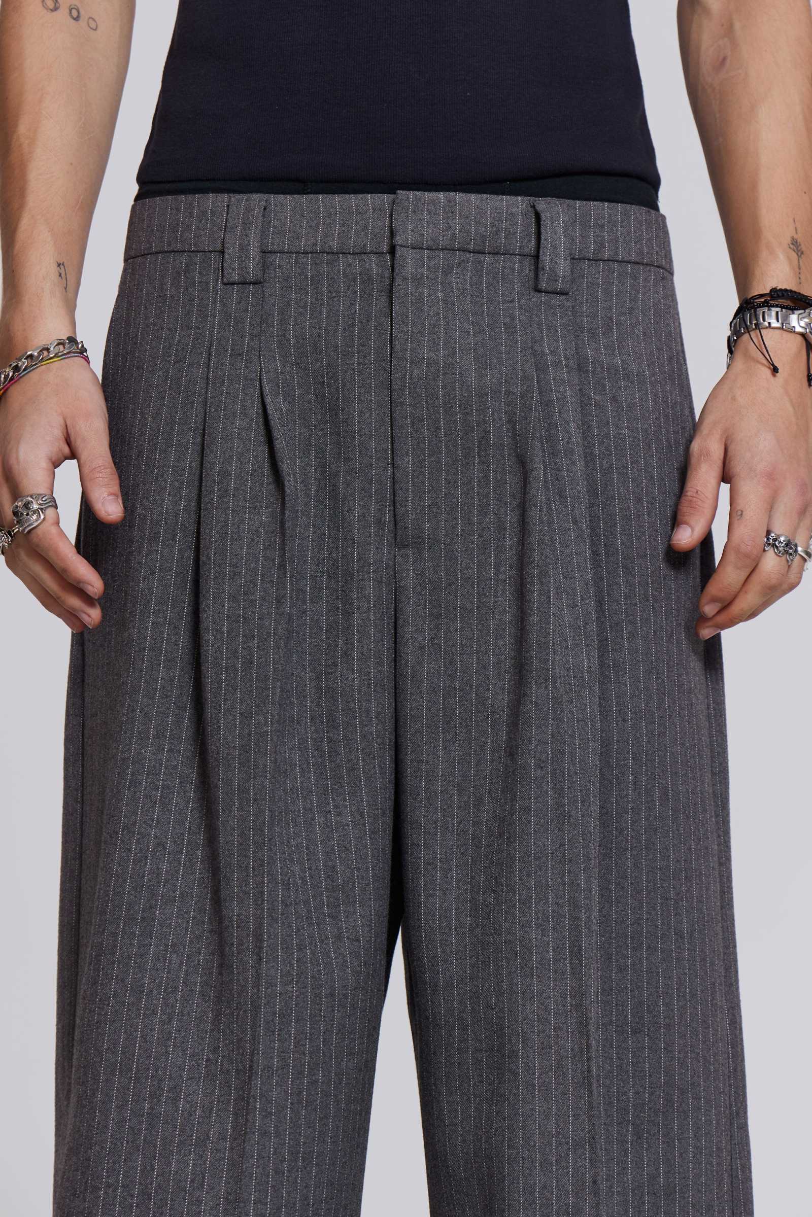 Shop Goliath Light Grey Pinstripe Suit Pants | Jaded London | Clothing