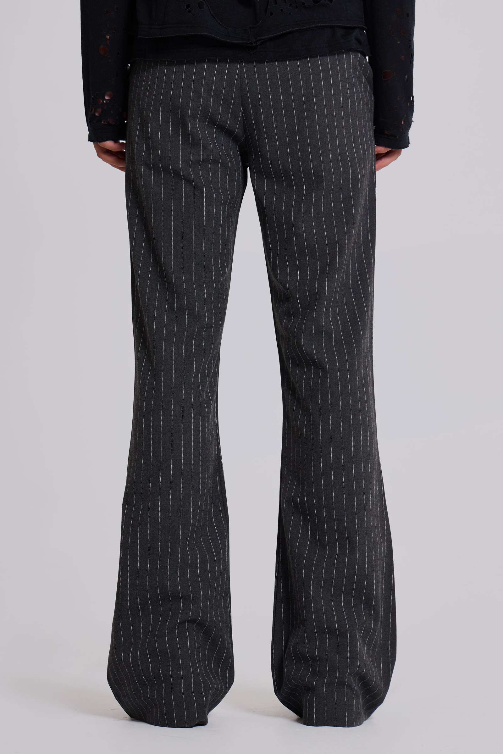 Grey Pinstripe Stacked Bootcut Suit Pants | Jaded London | Clothing