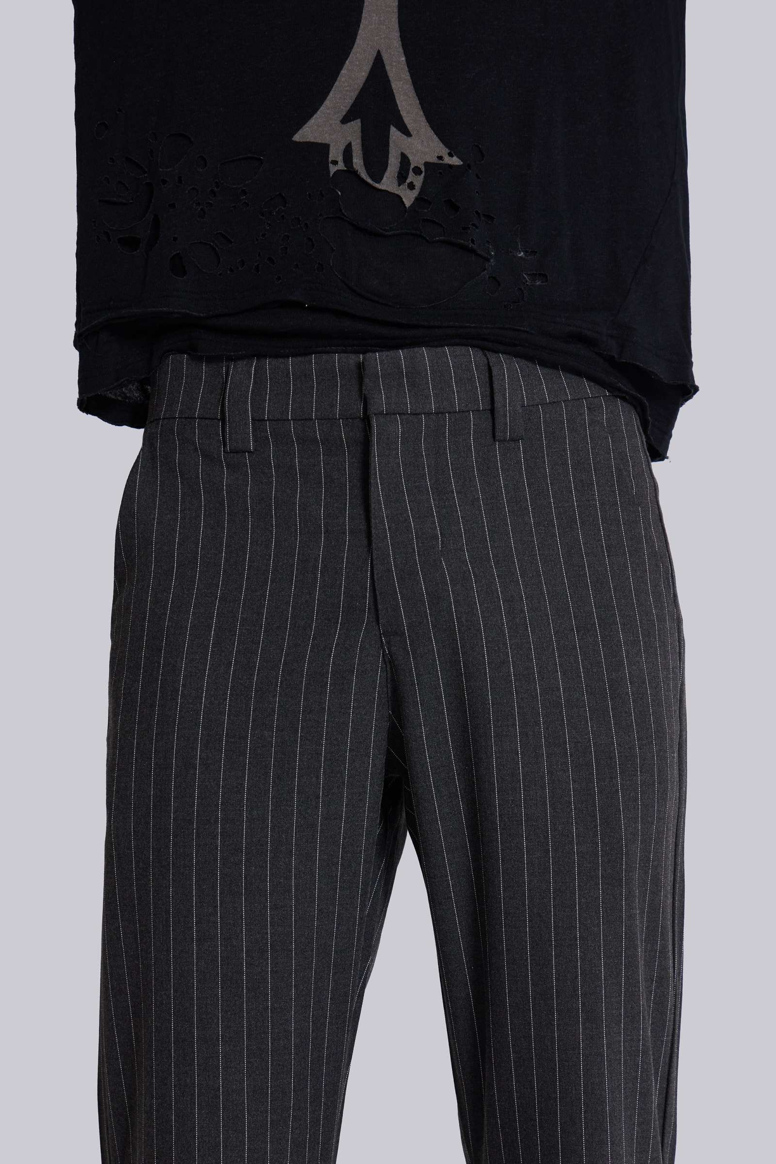 Grey Pinstripe Stacked Bootcut Suit Pants | Jaded London | Clothing