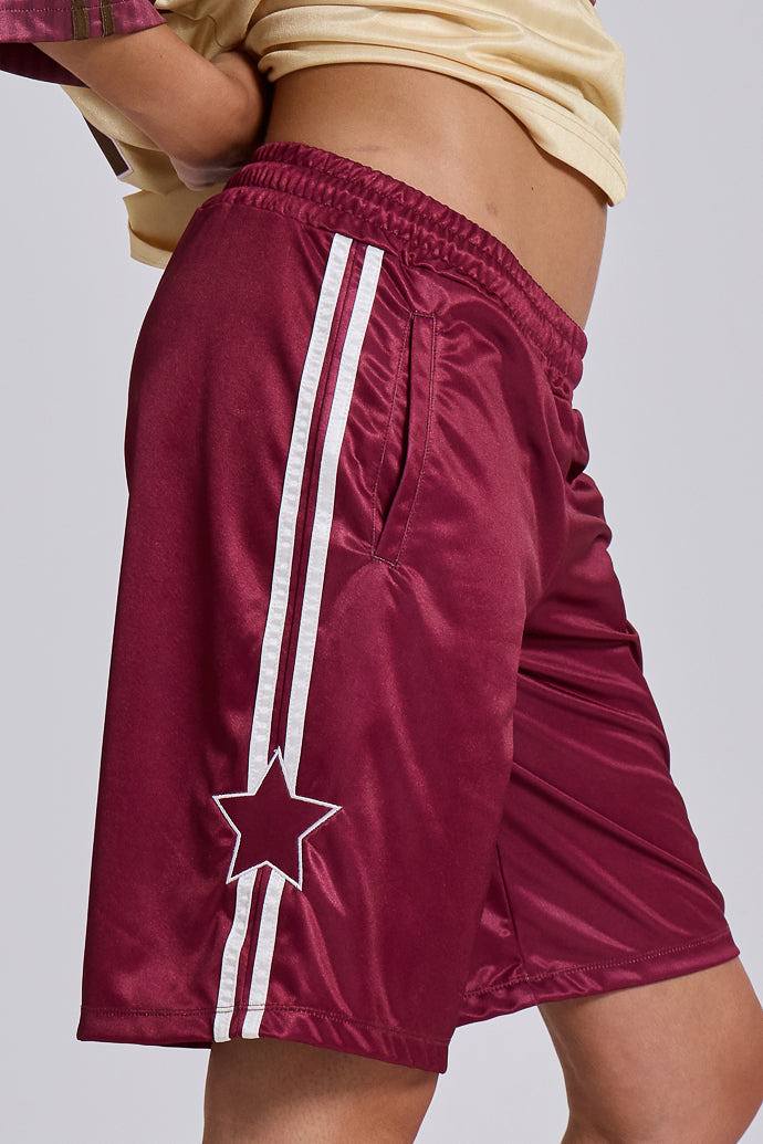 Burgundy Alyx Longline Football Shorts | Jaded London | Clothing