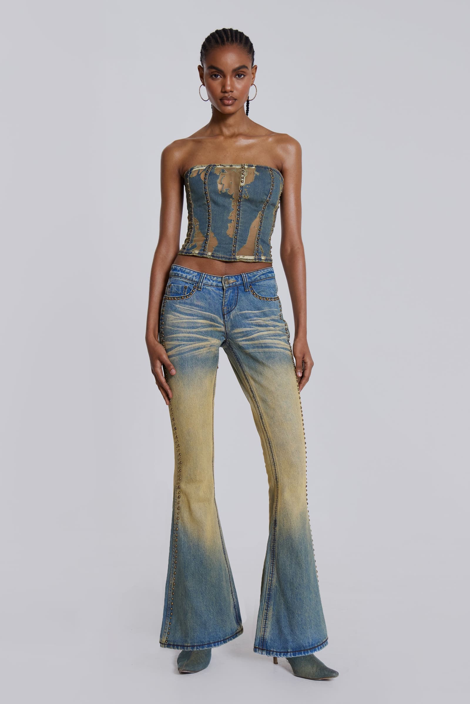 Shop Demure Studded Flared Jeans | Jaded London | Clothing