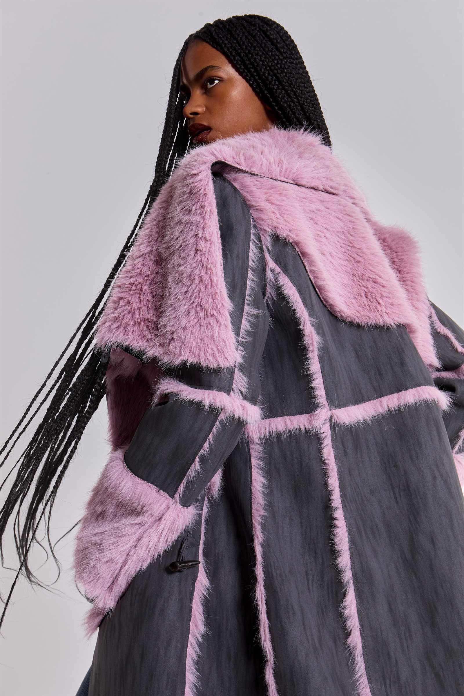Alise Patchwork Faux Suede and Fur Maxi Coat | Jaded London | Clothing