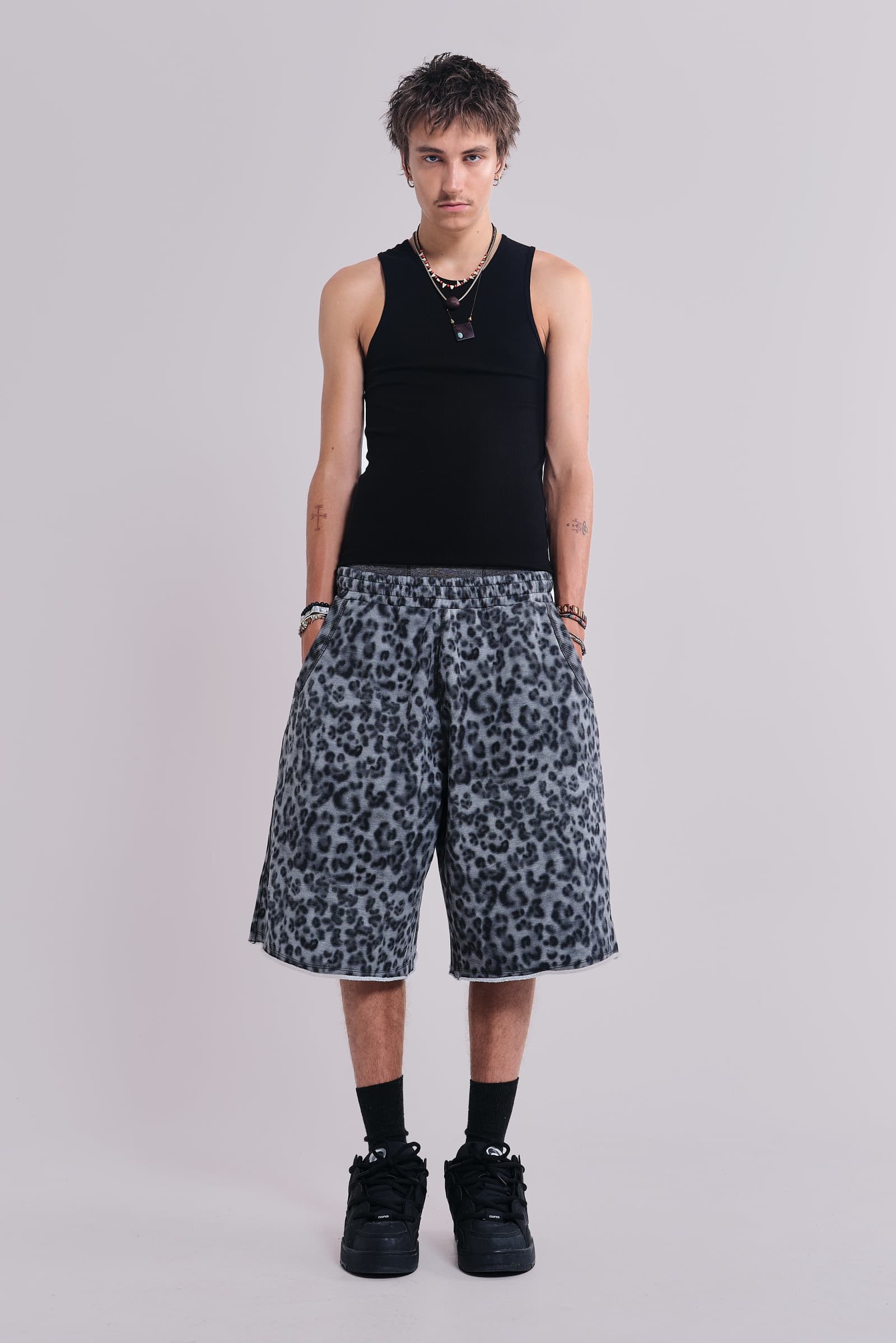 Airbrush Grey Leopard Monster Shorts | Jaded London | Clothing