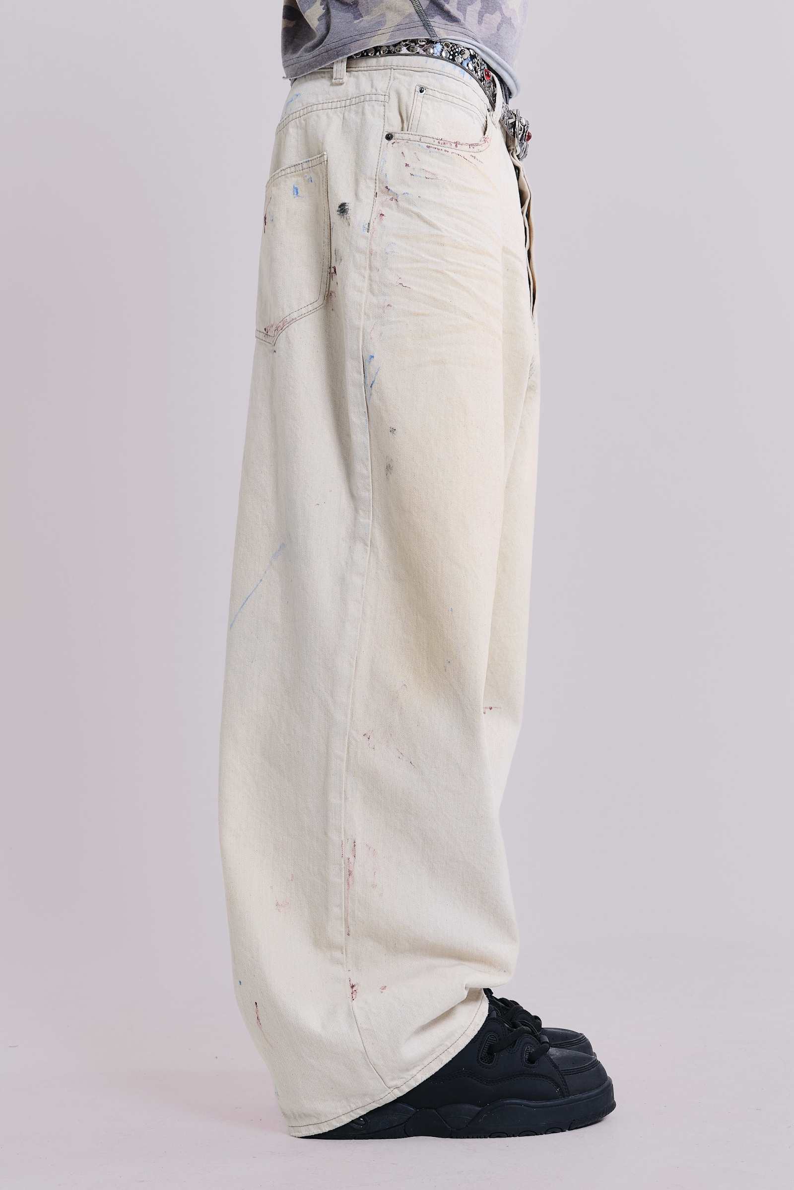 Ecru Paint Colossus Jeans | Jaded London | Clothing