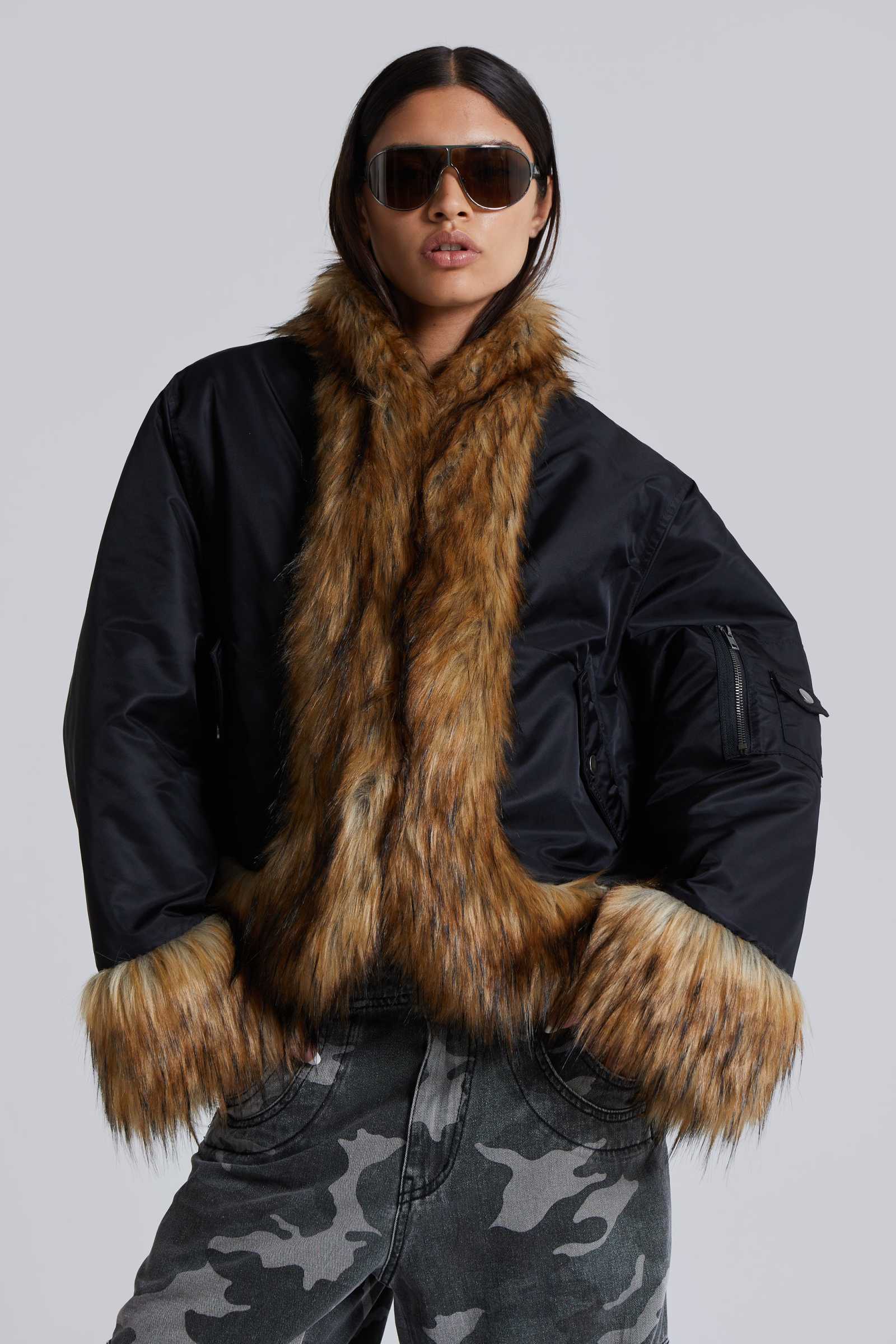 Shop Evren Faux Fur Bomber Jacket | Jaded London | Clothing