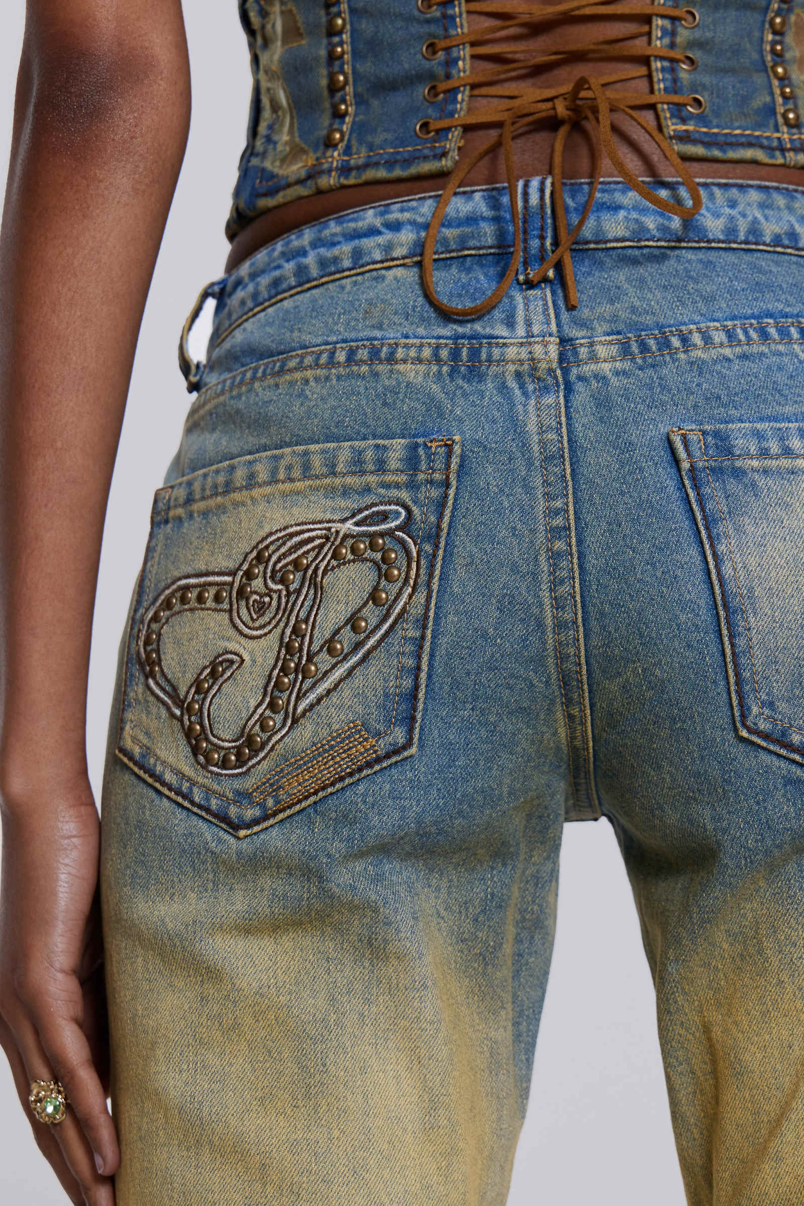 Shop Demure Studded Flared Jeans | Jaded London | Clothing