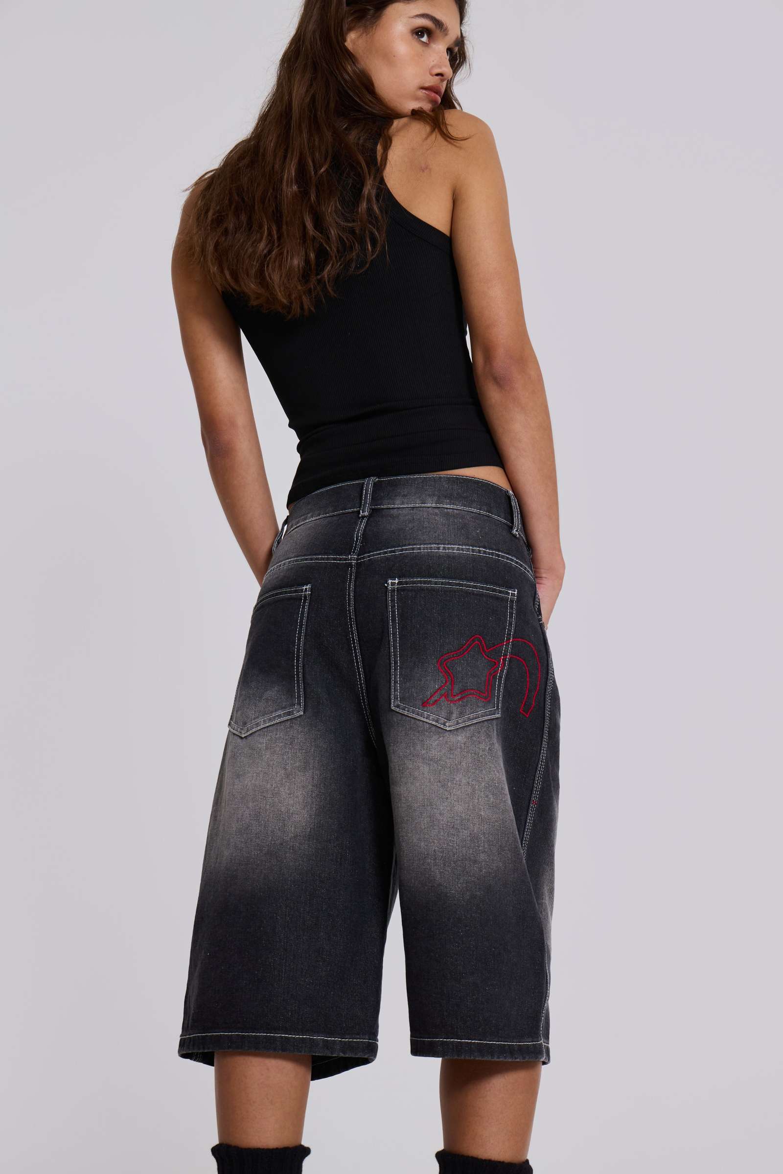 Shop Washed Black Jumbo Jorts | Jaded London | Clothing