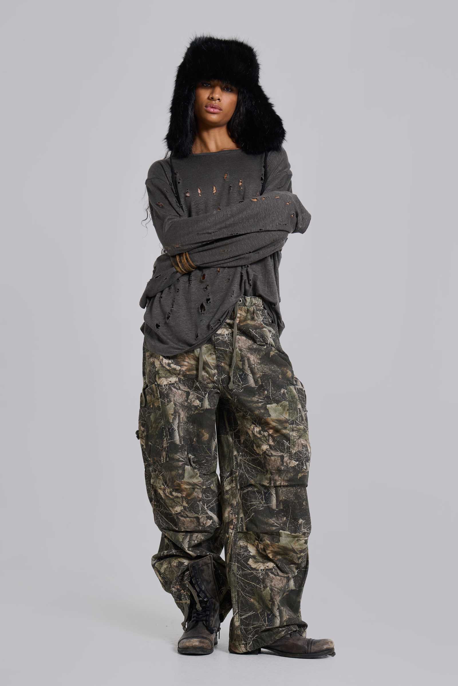 Women's Woodland Camo Parachute Pants | Jaded London