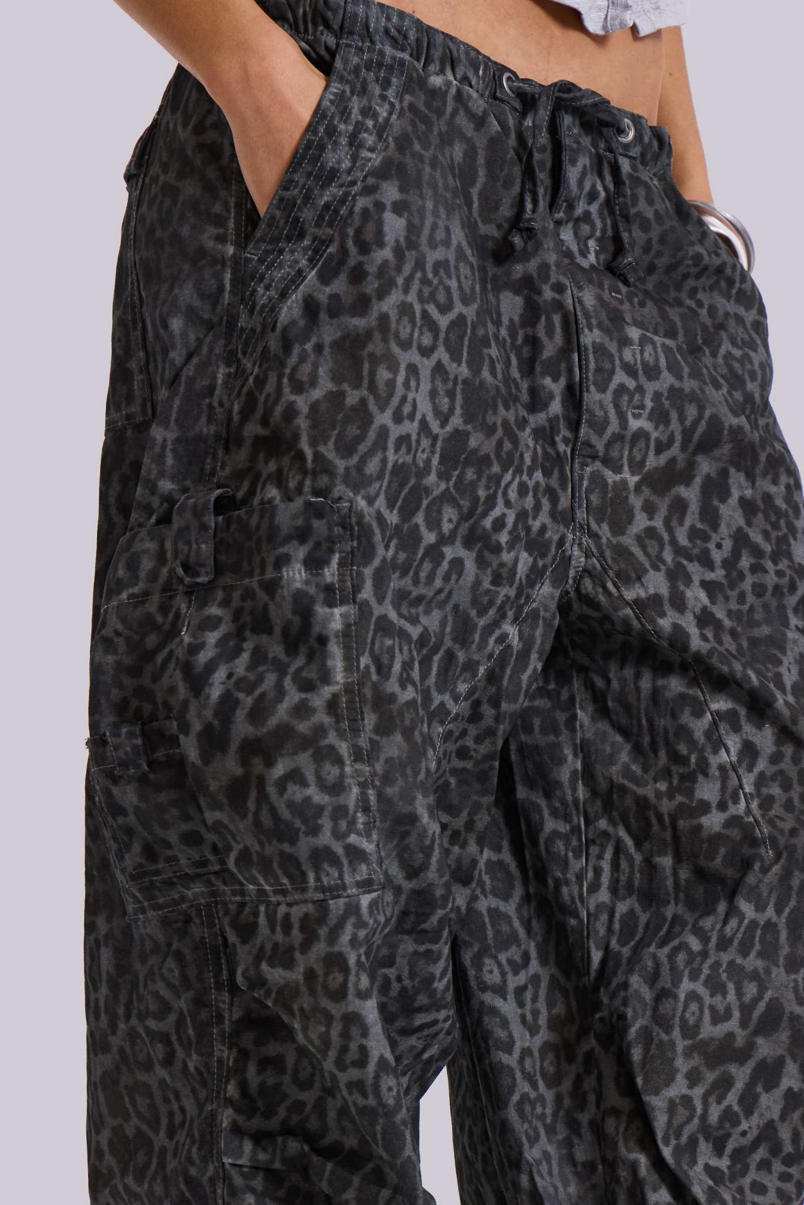 Charcoal Leopard Parachute Pants | Jaded London | Clothing