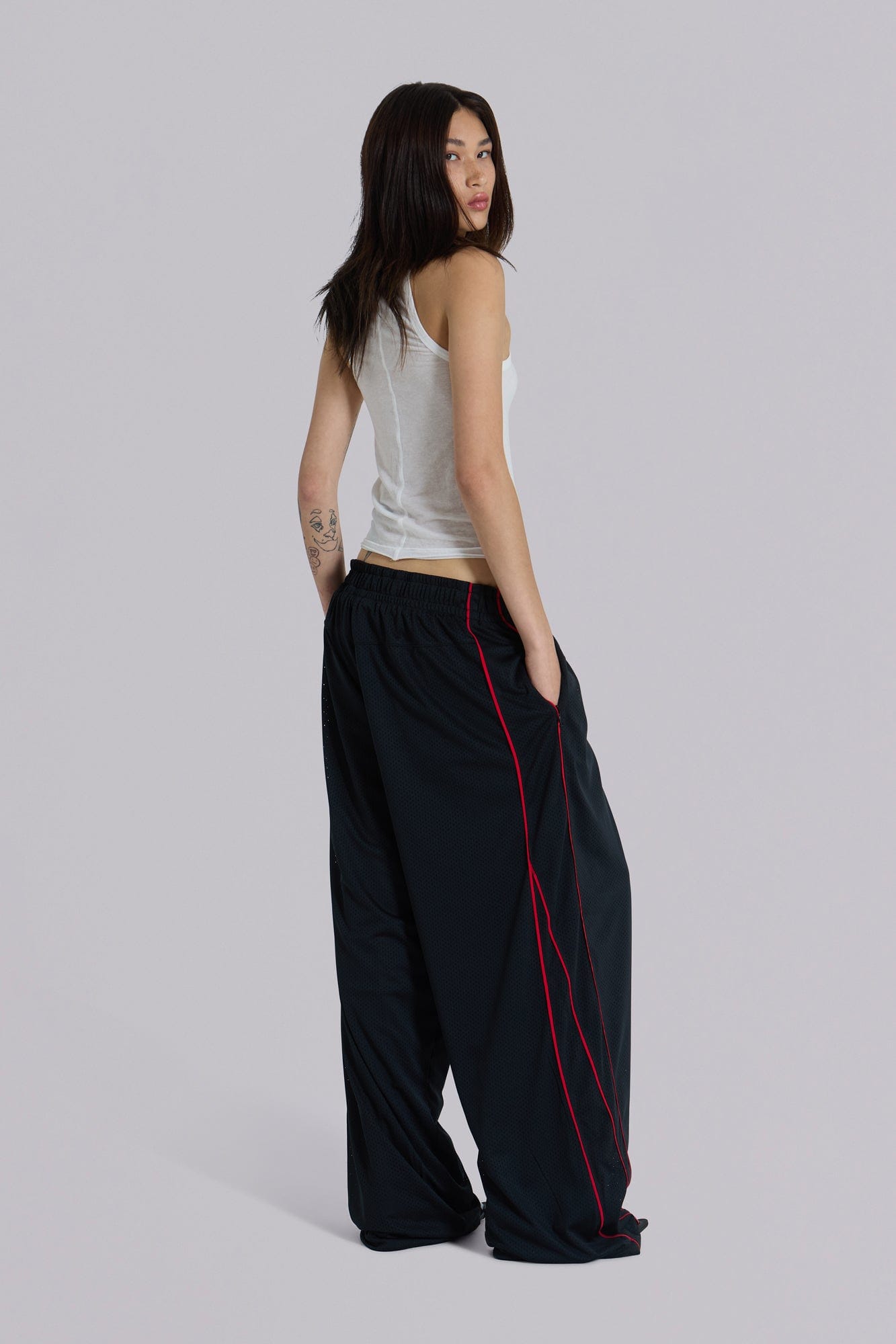Black Mesh Vapor Tracksuit Bottoms | Jaded London | Clothing