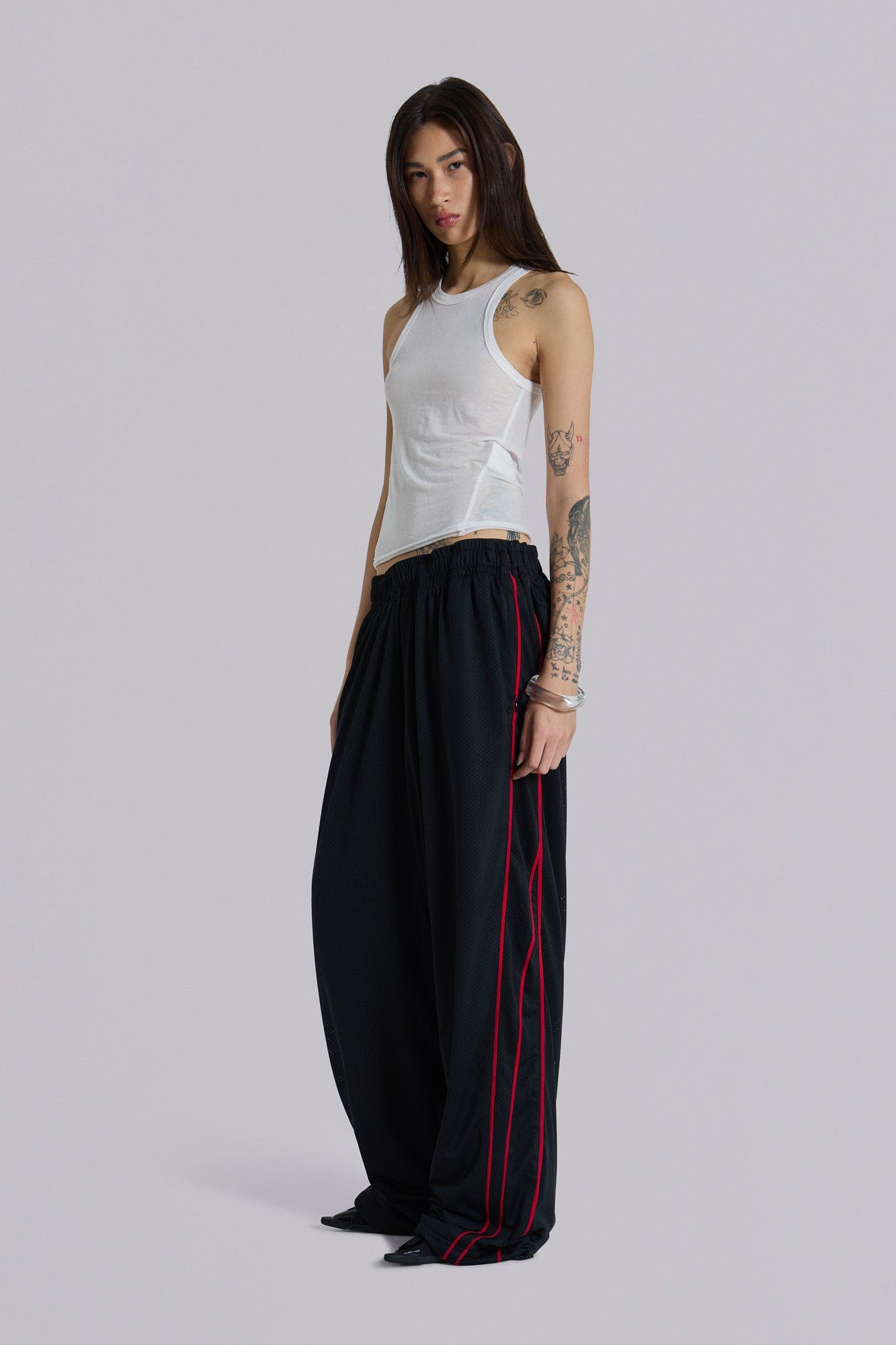 Black Mesh Vapor Tracksuit Bottoms | Jaded London | Clothing