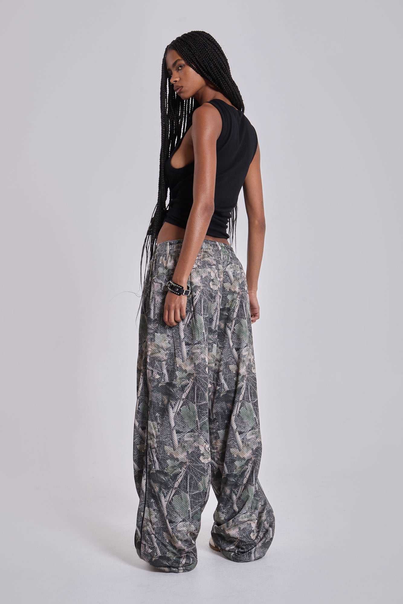 Forest Camo Mesh Vapor Tracksuit Bottoms | Jaded London | Clothing