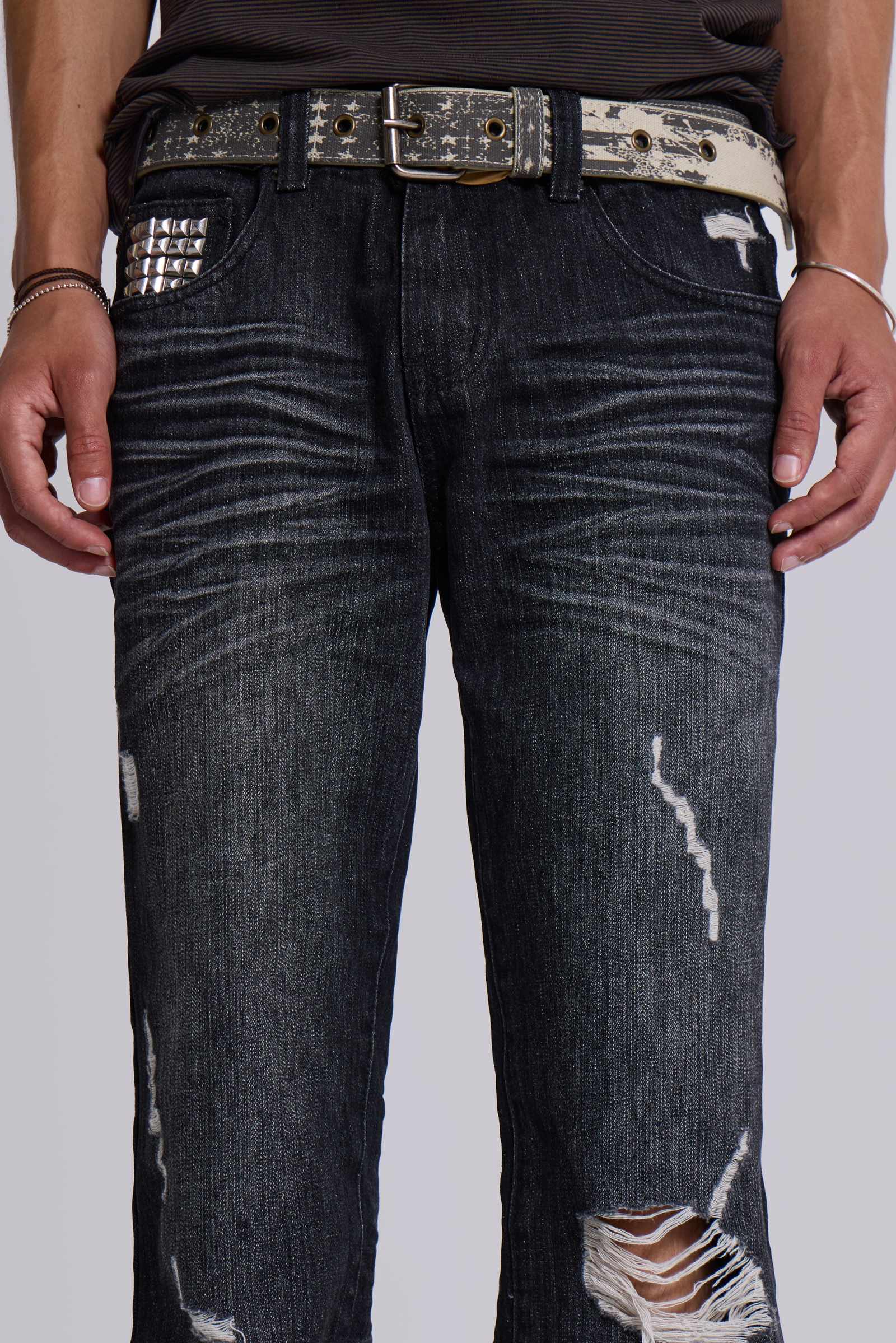 Black Cross Stud Drift Jeans | Jaded London | Clothing