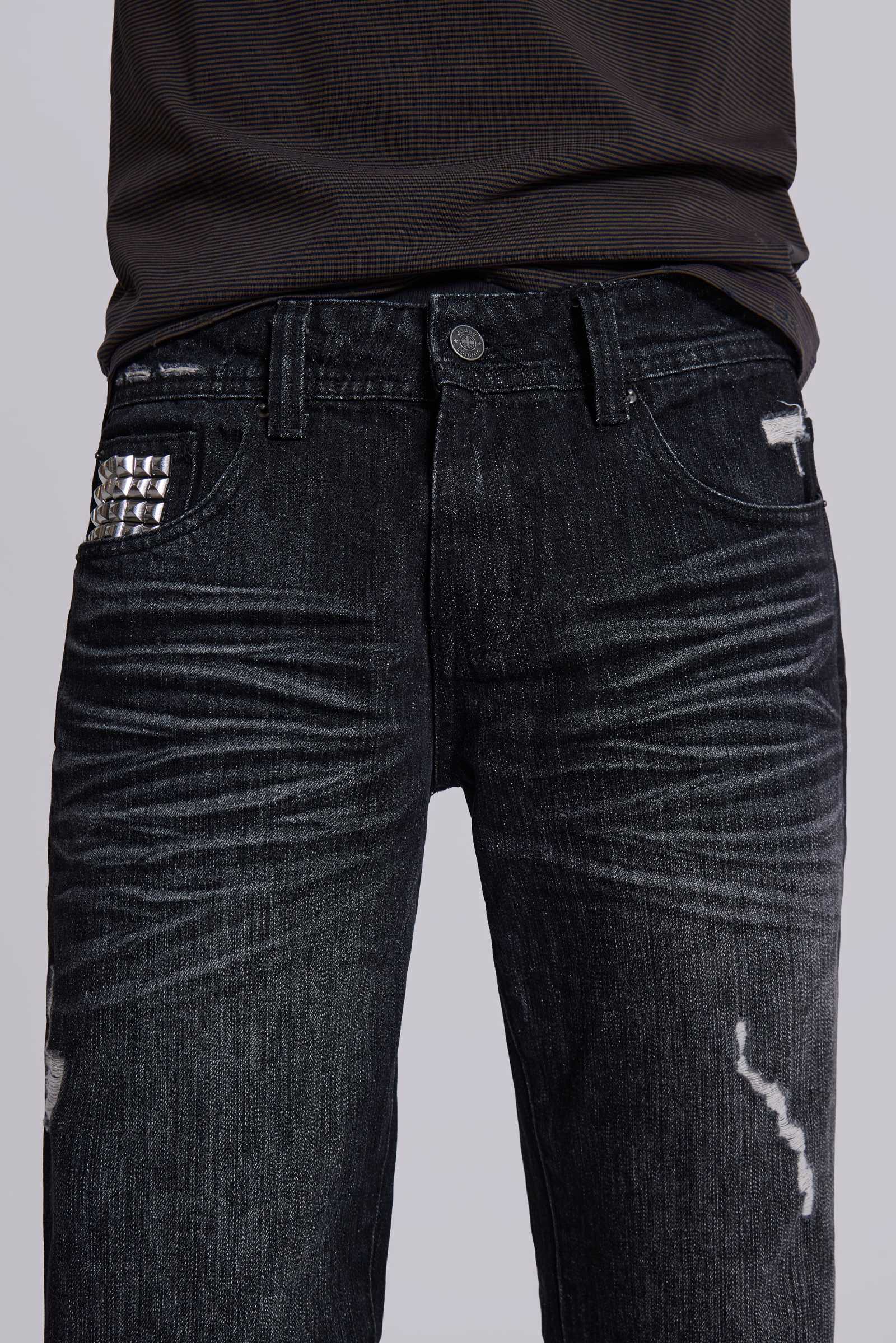 Black Cross Stud Drift Jeans | Jaded London | Clothing