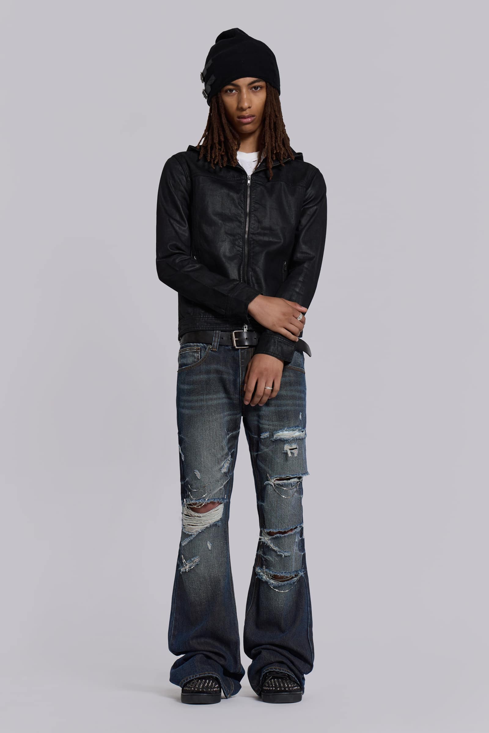 Cross Chain Blue Drift Bootcut Jeans | Jaded London | Clothing