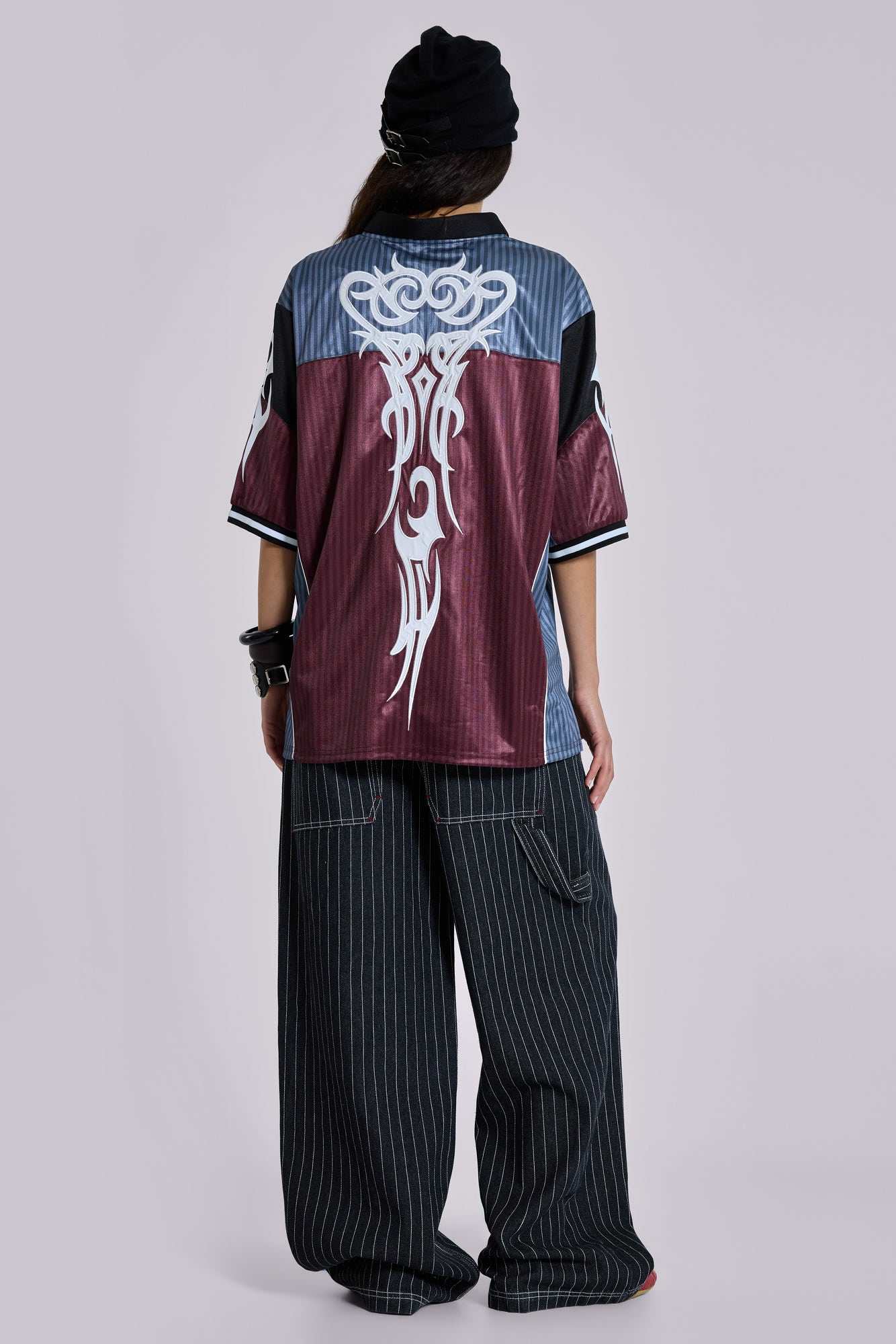 Black Ollie Pinstripe XL Colossus Jeans | Jaded London