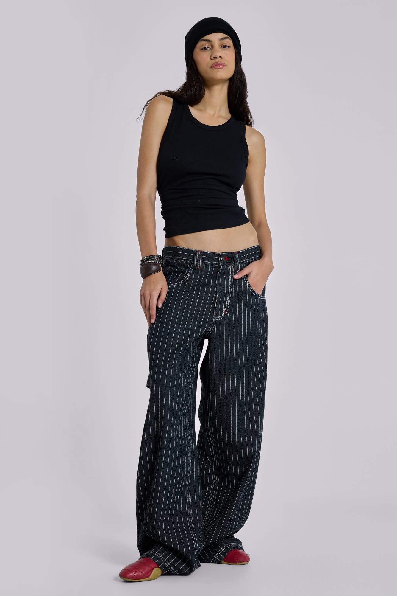 Black Ollie Pinstripe XL Colossus Jeans | Jaded London