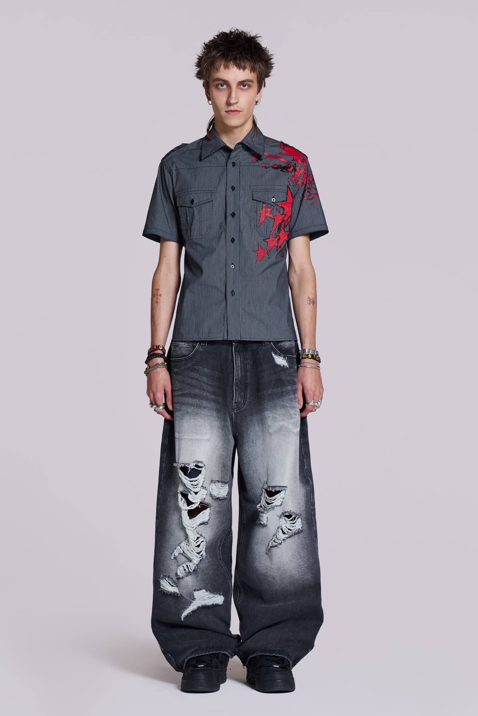 Script Pinstripe Shirt | Jaded London | Clothing