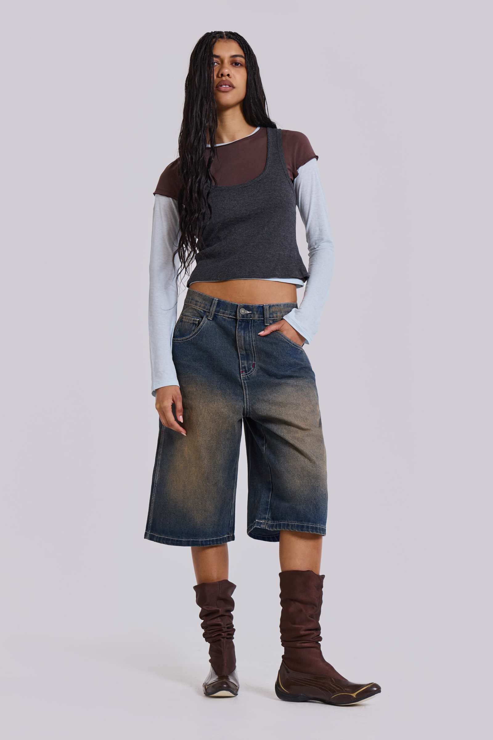 Shop Bronx Jumbo Fit Denim Jorts | Jaded London | Clothing