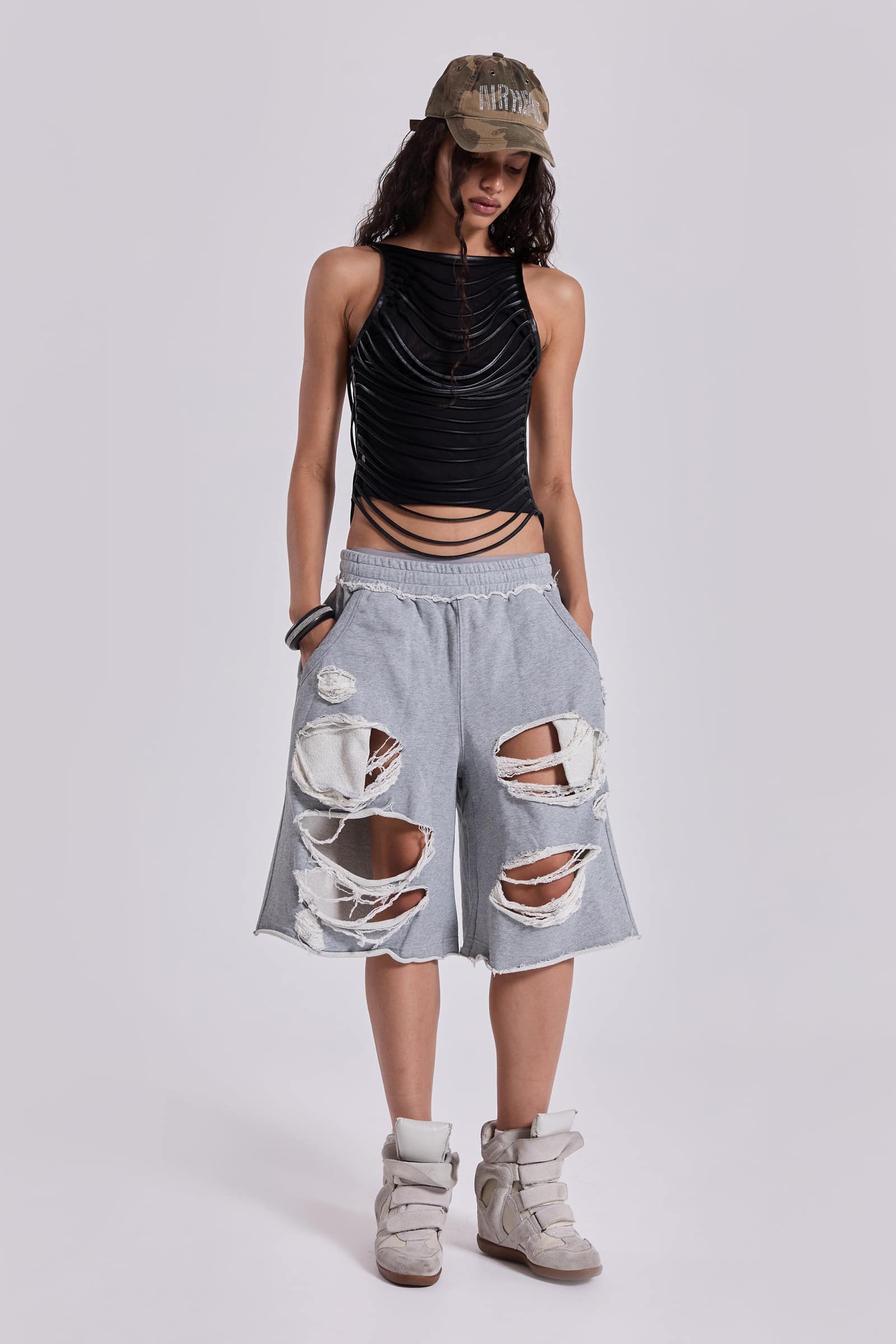 Grey Distressed Monster Shorts | Jaded London | Clothing