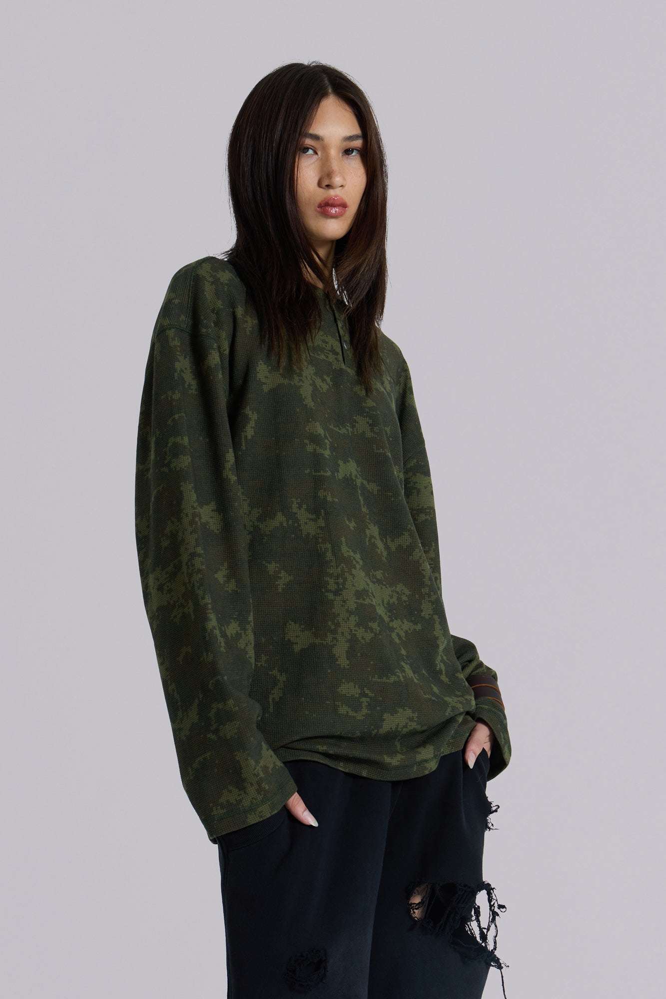 Digi Camo Waffle Henley Top | Jaded London | Clothing